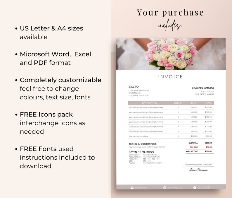 Photography Invoice Template, Invoice PDF Template, Wedding Invoice ...