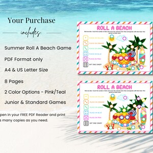 Roll A Beach Game, Printable Roll Dice Game, Dice Game for Kids and ...