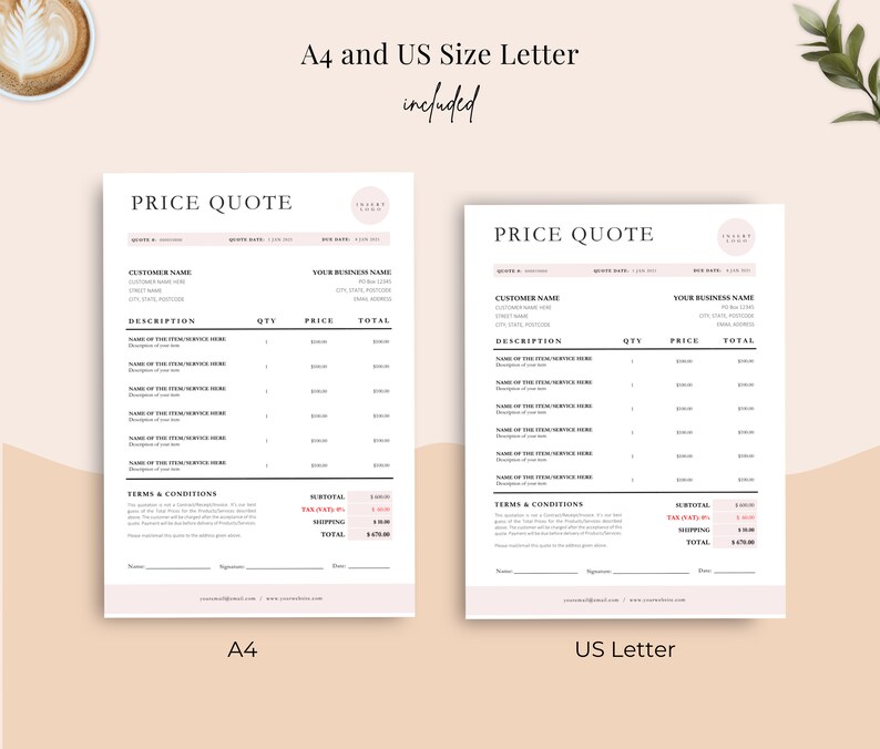 Price Quotation Template, Job Estimate Form, Editable Quotation ...