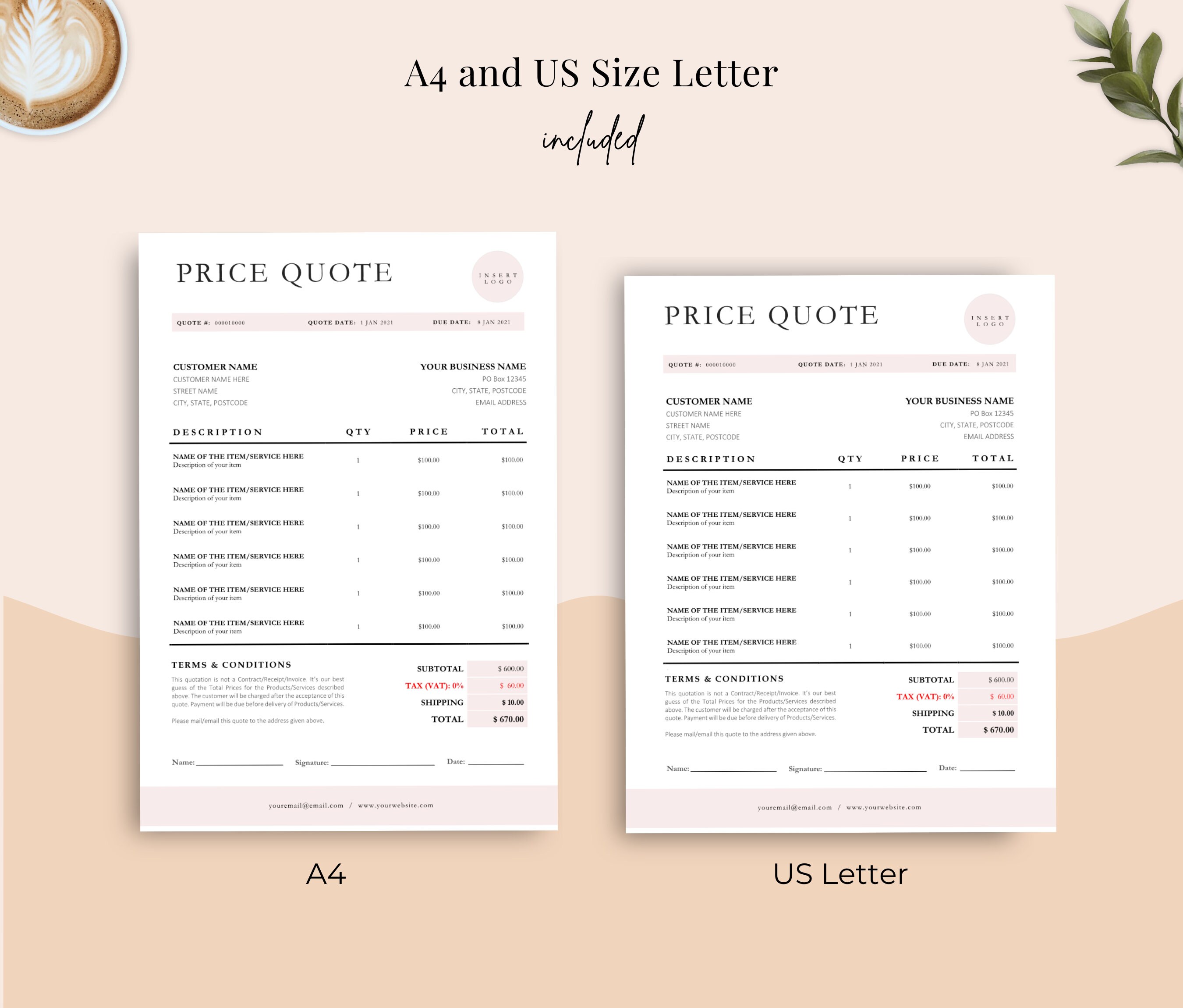 Price Quotation Template, Job Estimate Form, Editable Quotation ...