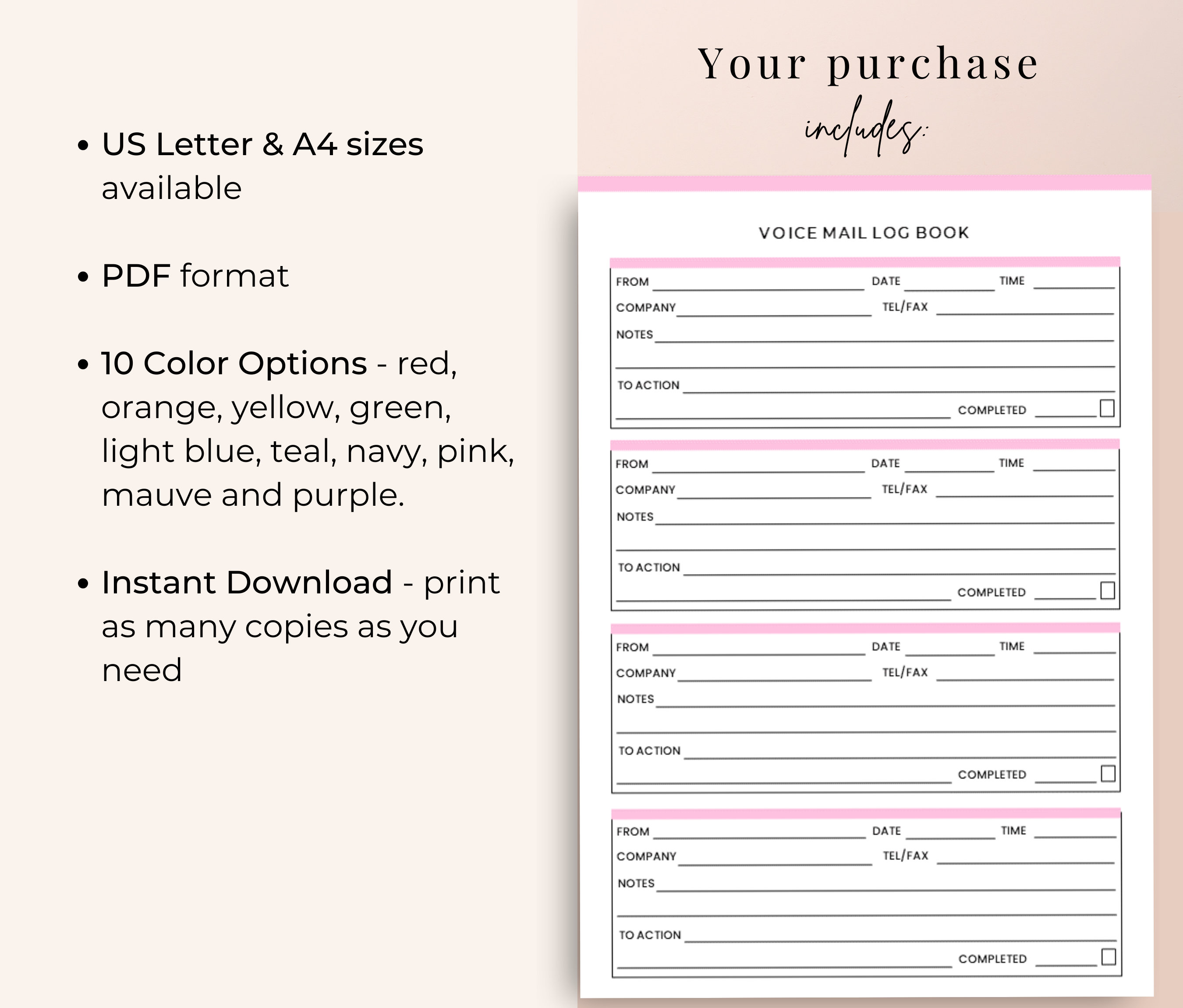 Voicemail Log, Phone Call Message Log, Phone Log, While You Were Out ...