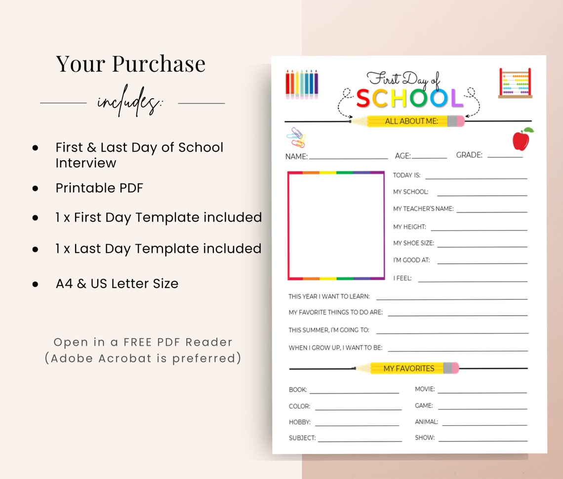 First Day of School Printable, Back to School Questionnaire, Last Day ...