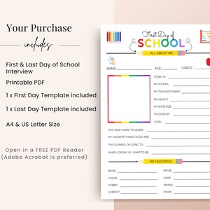 First Day of School Printable, Back to School Questionnaire, Last Day ...