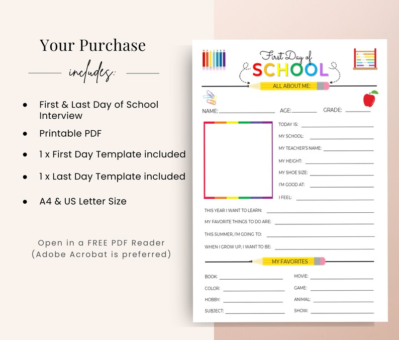 First Day of School Printable, Back to School Questionnaire, Last Day ...