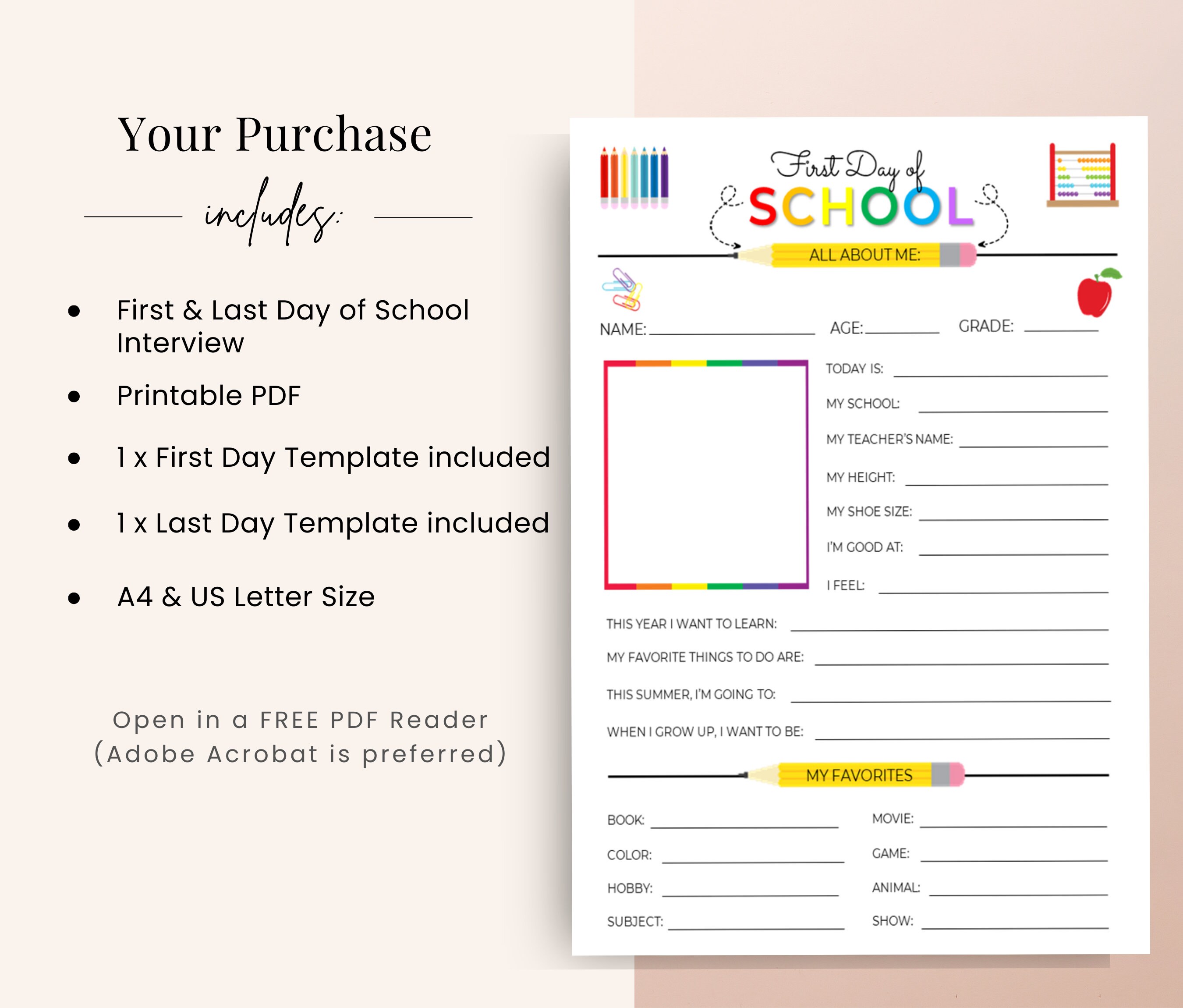 First Day of School Printable, Back to School Questionnaire, Last Day ...