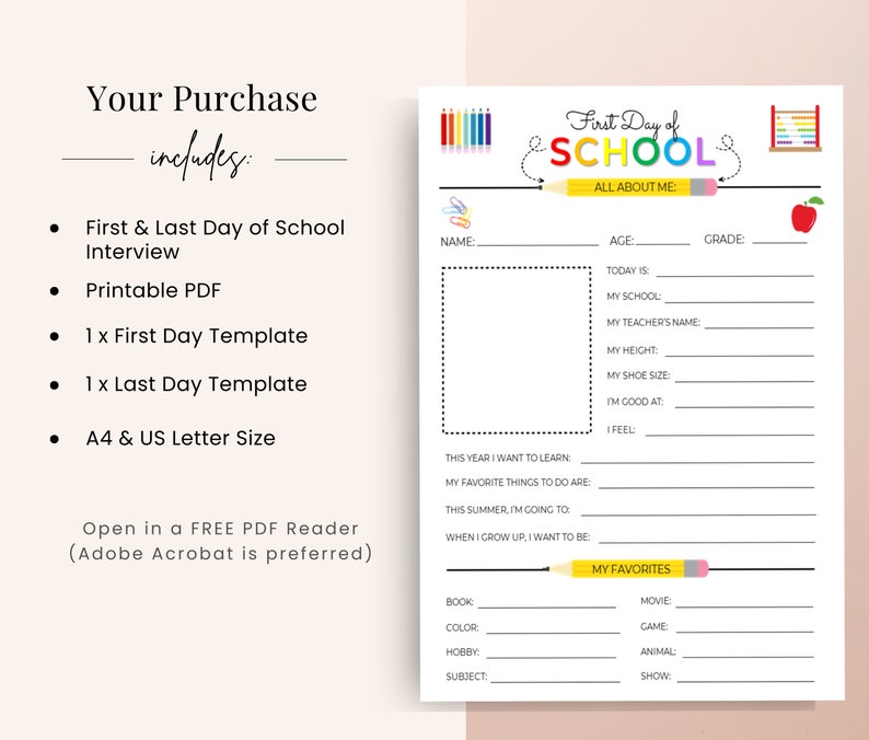 First Day of School Interview, Back to School Questionnaire, First Day ...