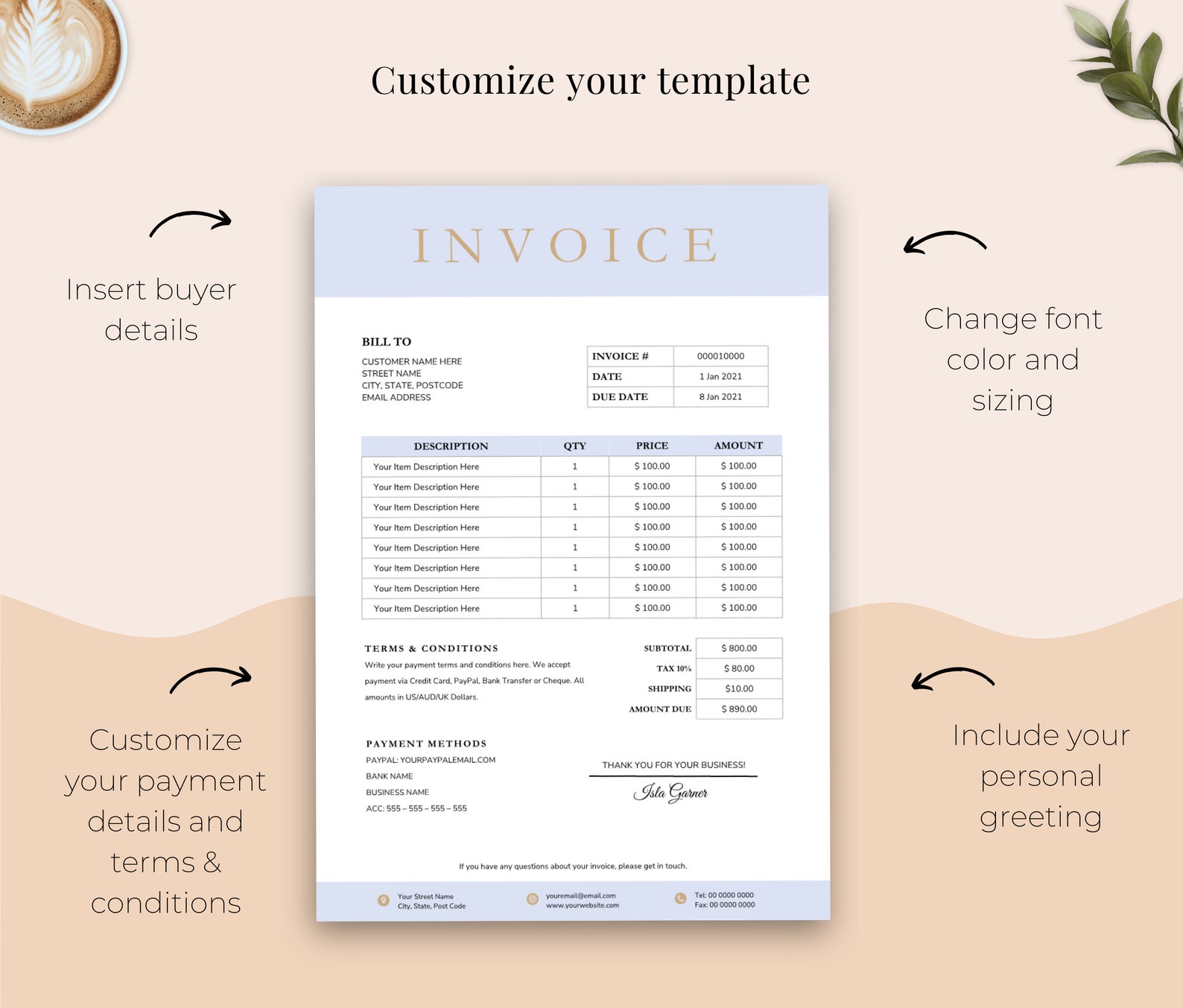 Embroidery Invoice, Printable Invoice Template Word, Freelance Invoice ...