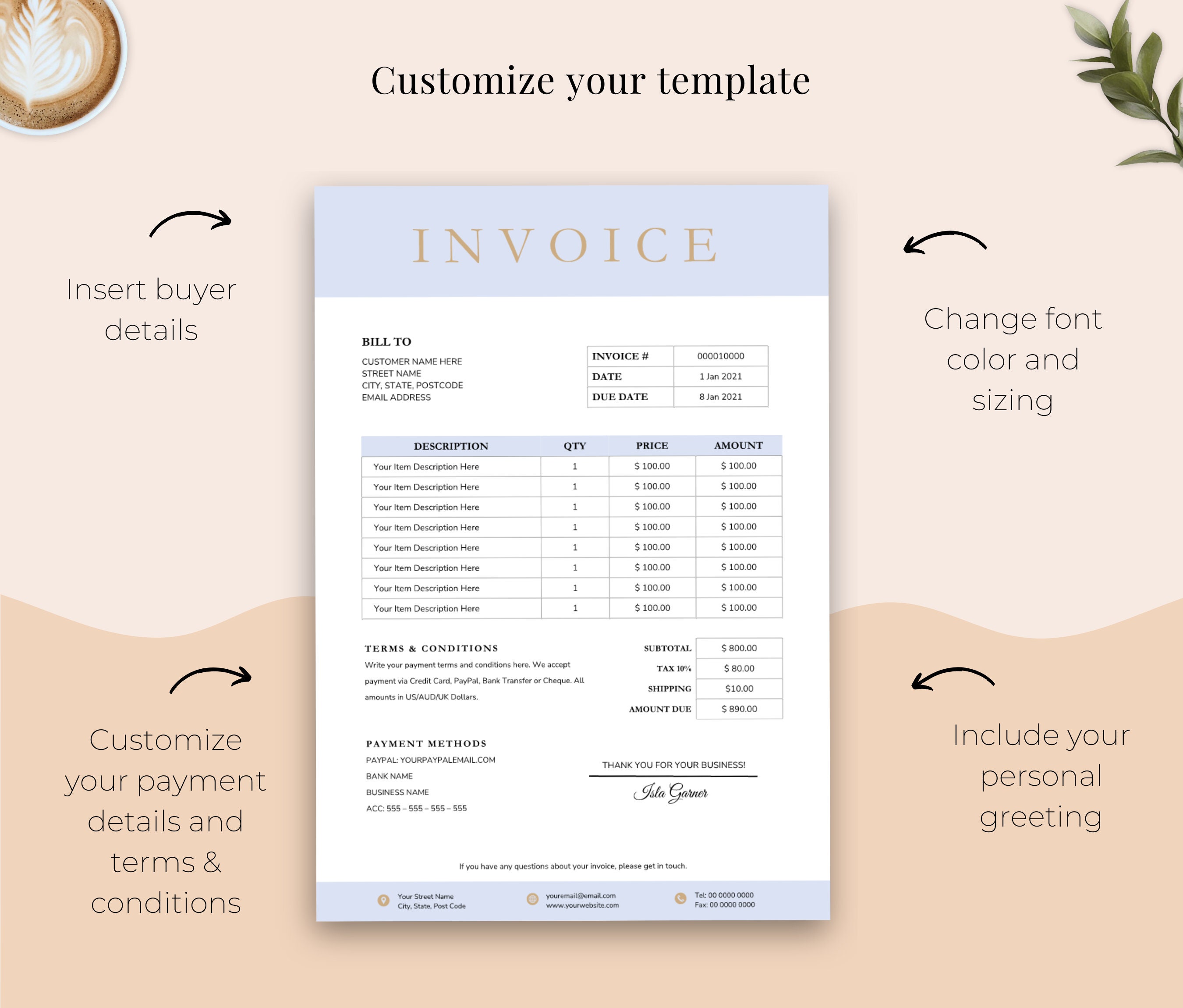 Embroidery Invoice, Printable Invoice Template Word, Freelance Invoice ...