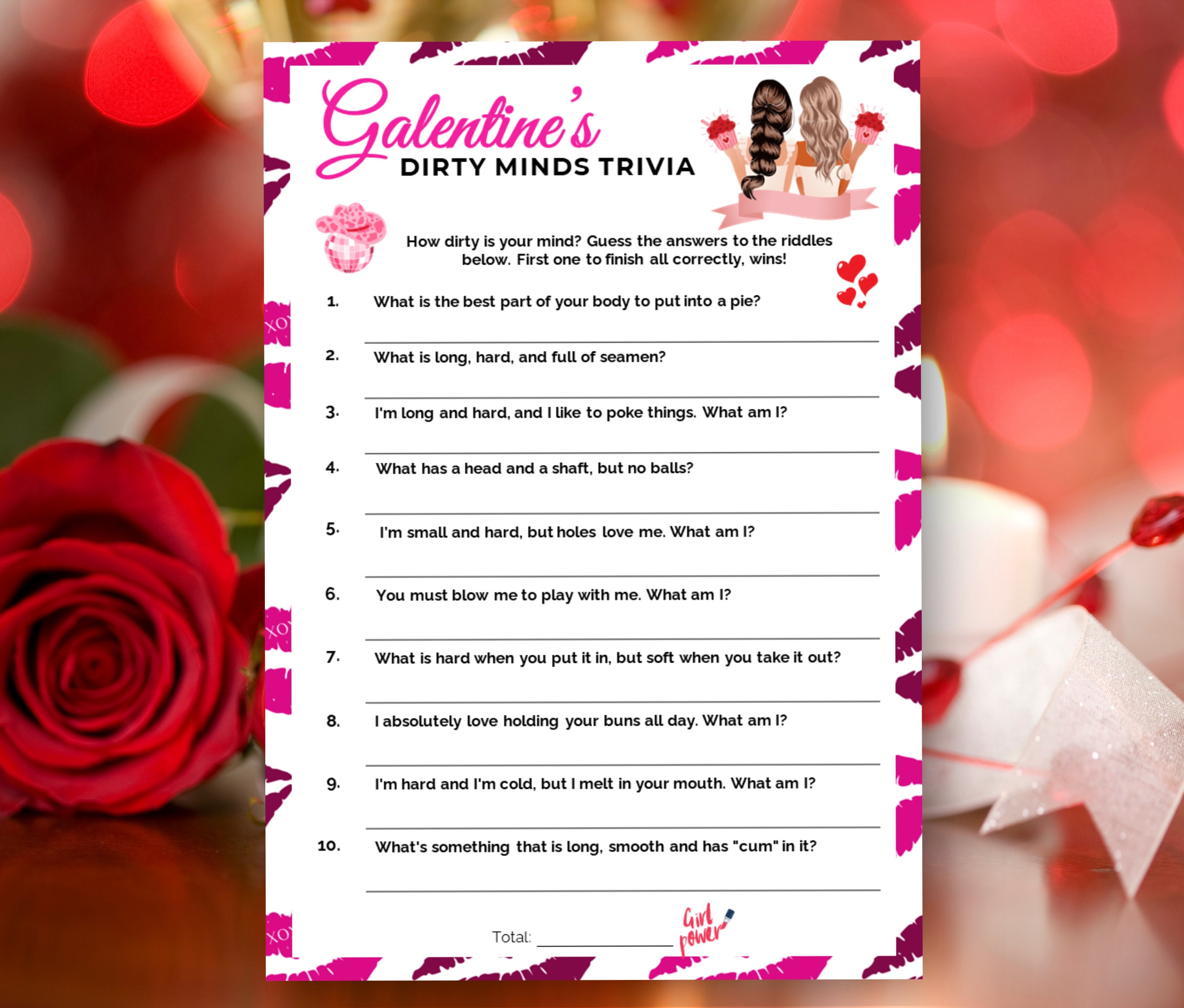 Galentine's Day Dirty Minds Trivia Game, Fun Party Games, Girls Night ...