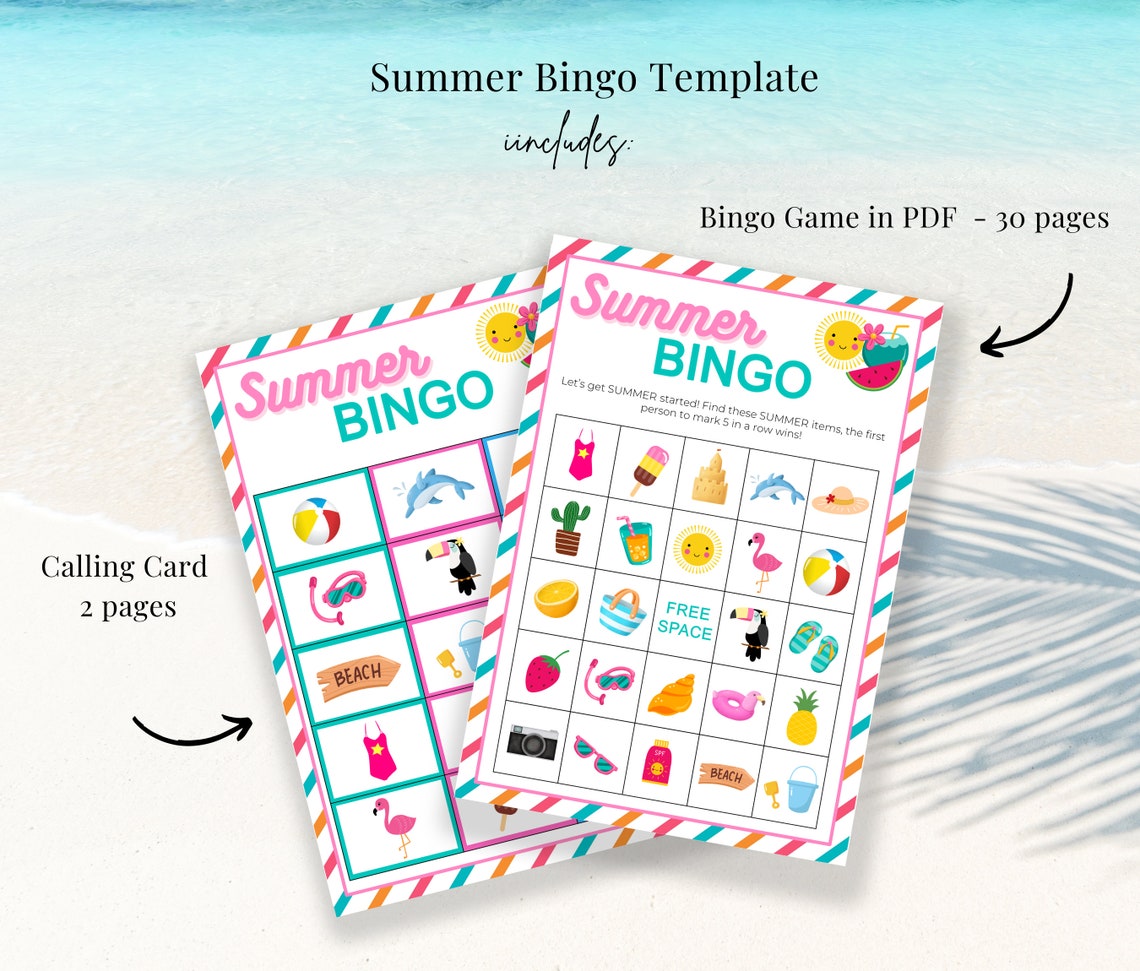 Summer Bingo Printable Summer Bingo Cards Fun Summer Games - Etsy