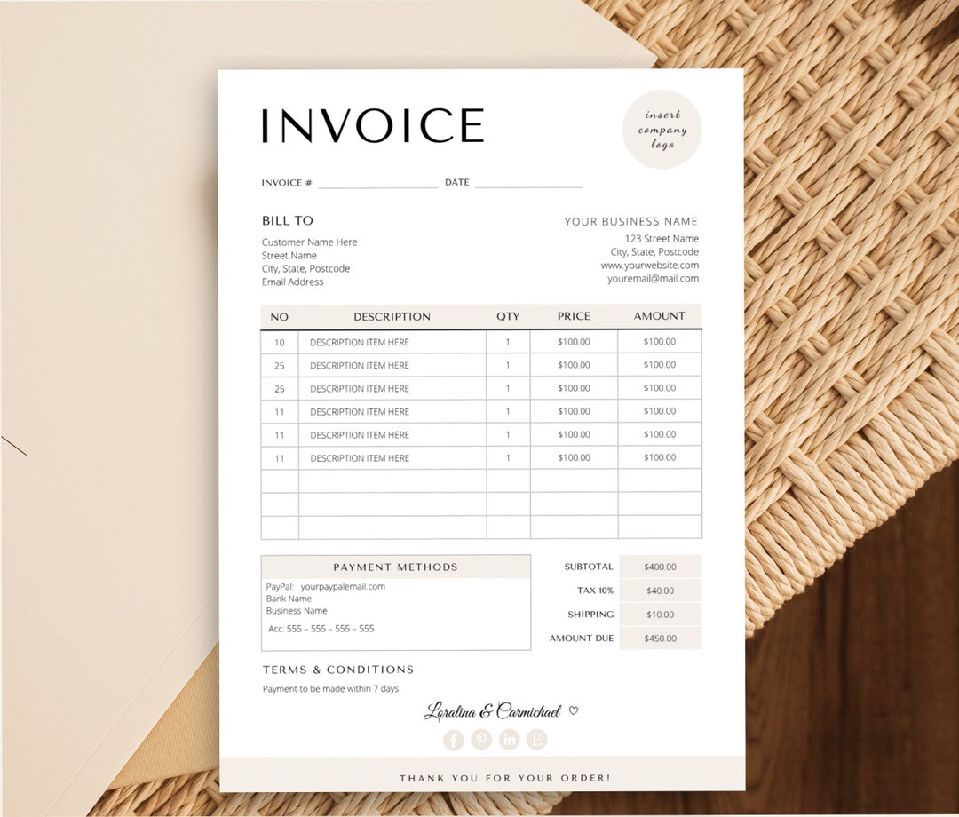 Invoice Template Download, Wedding Invoice, Printable Invoice Template ...