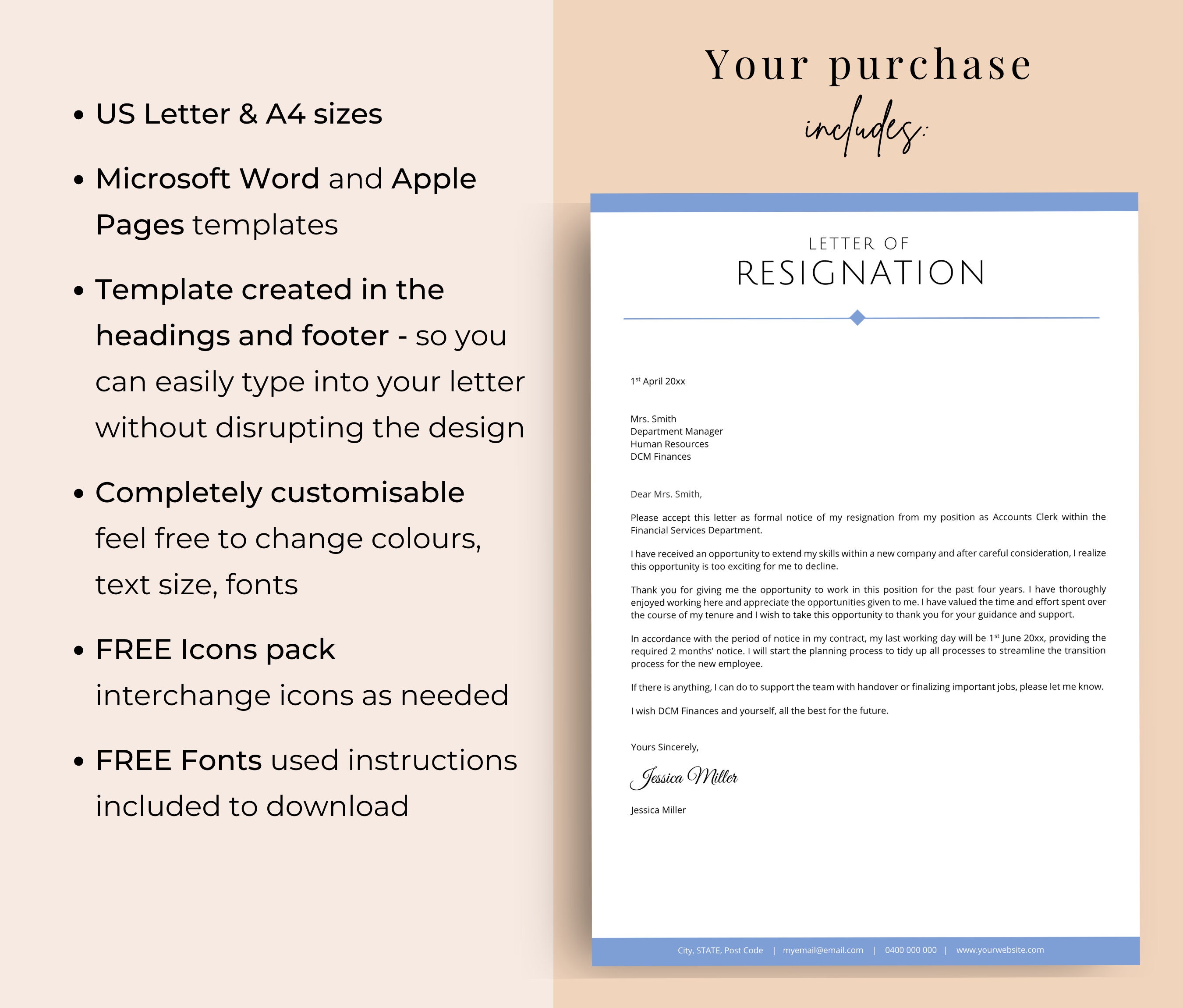Letter of Resignation, Resignation Letter Template, Microsoft Word and ...