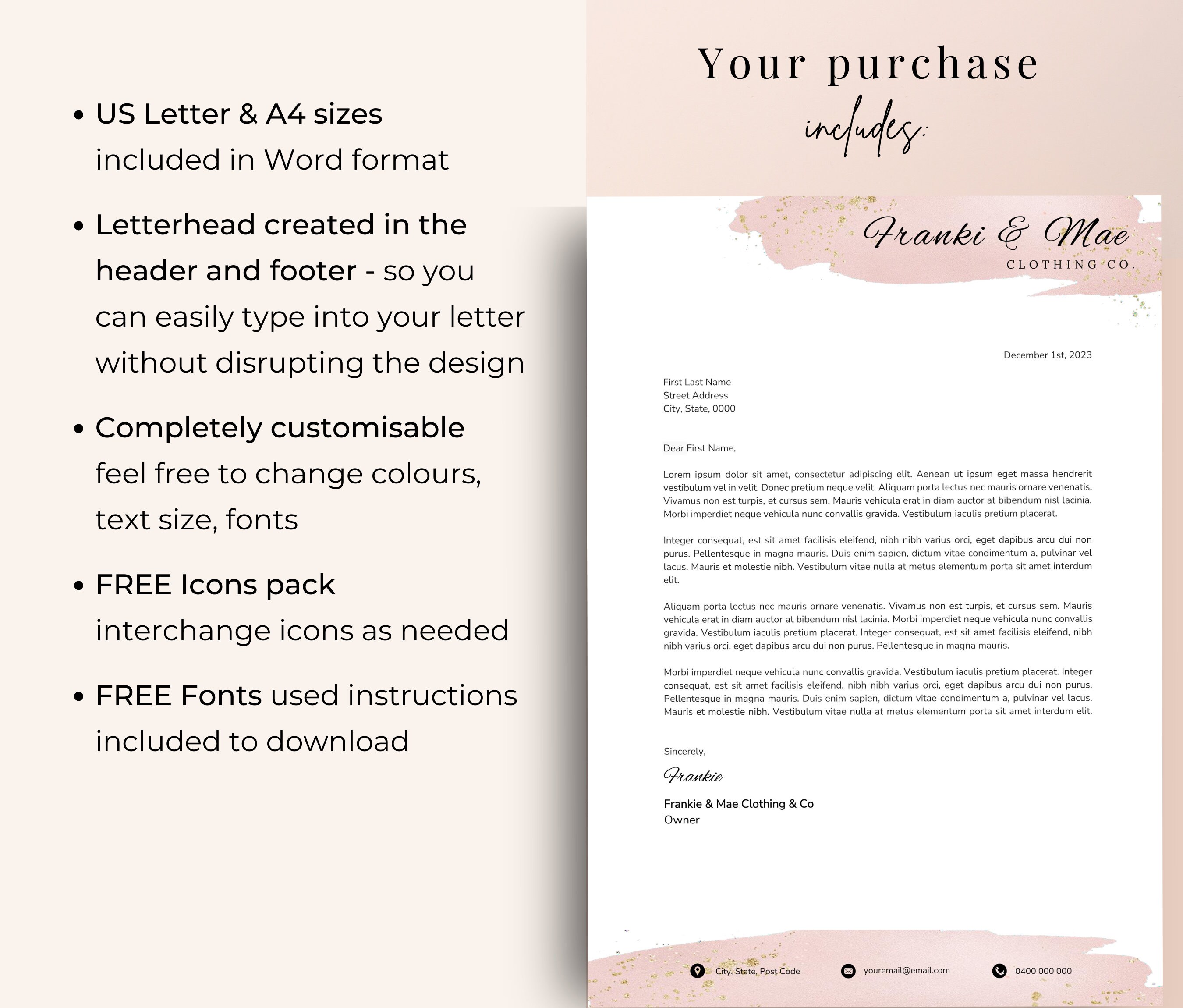 Letterhead Template for Word, Wedding Letterhead, Custom Letterhead ...