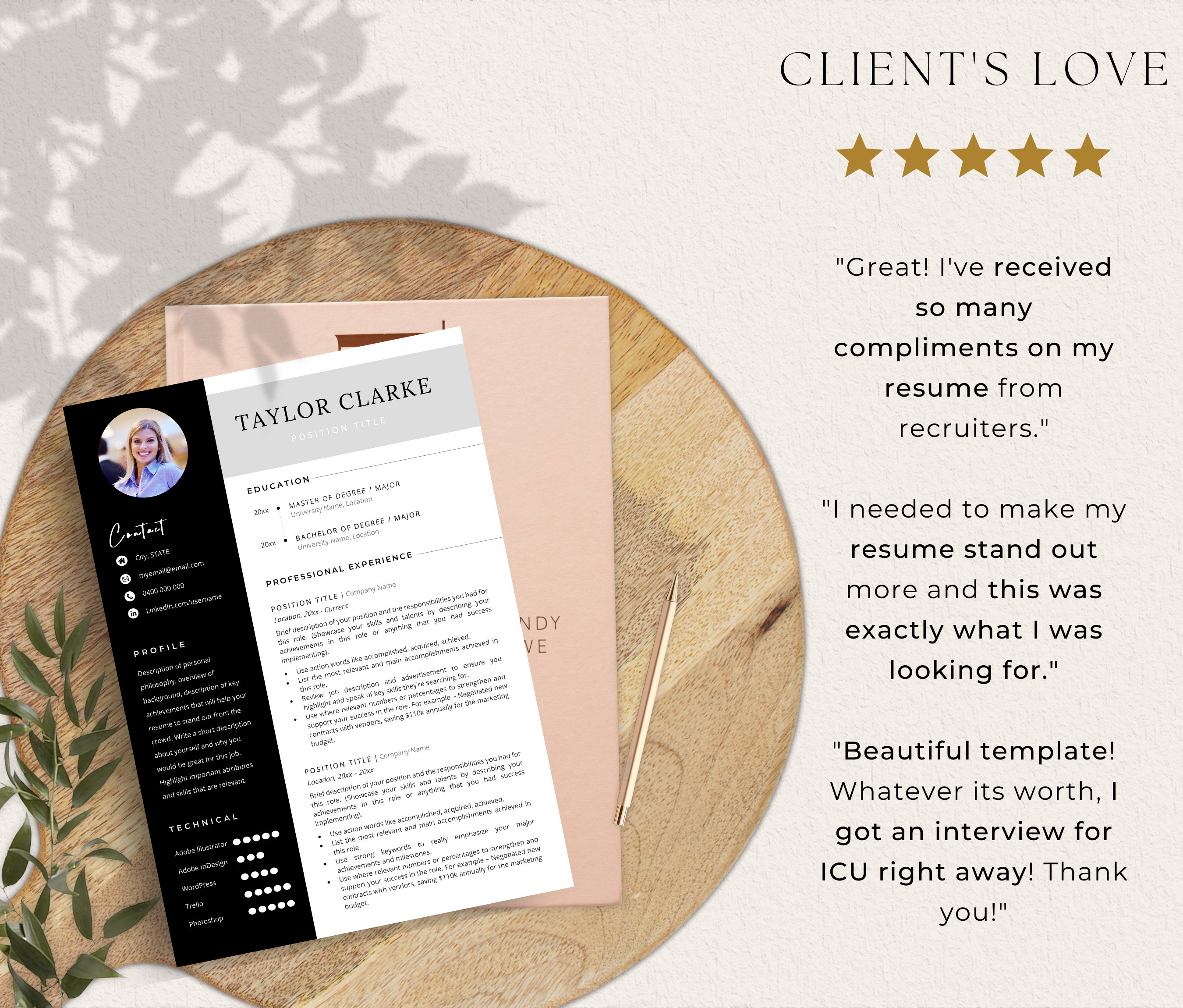 Modern Resume Template for a Mac, Professional Resume Template With ...