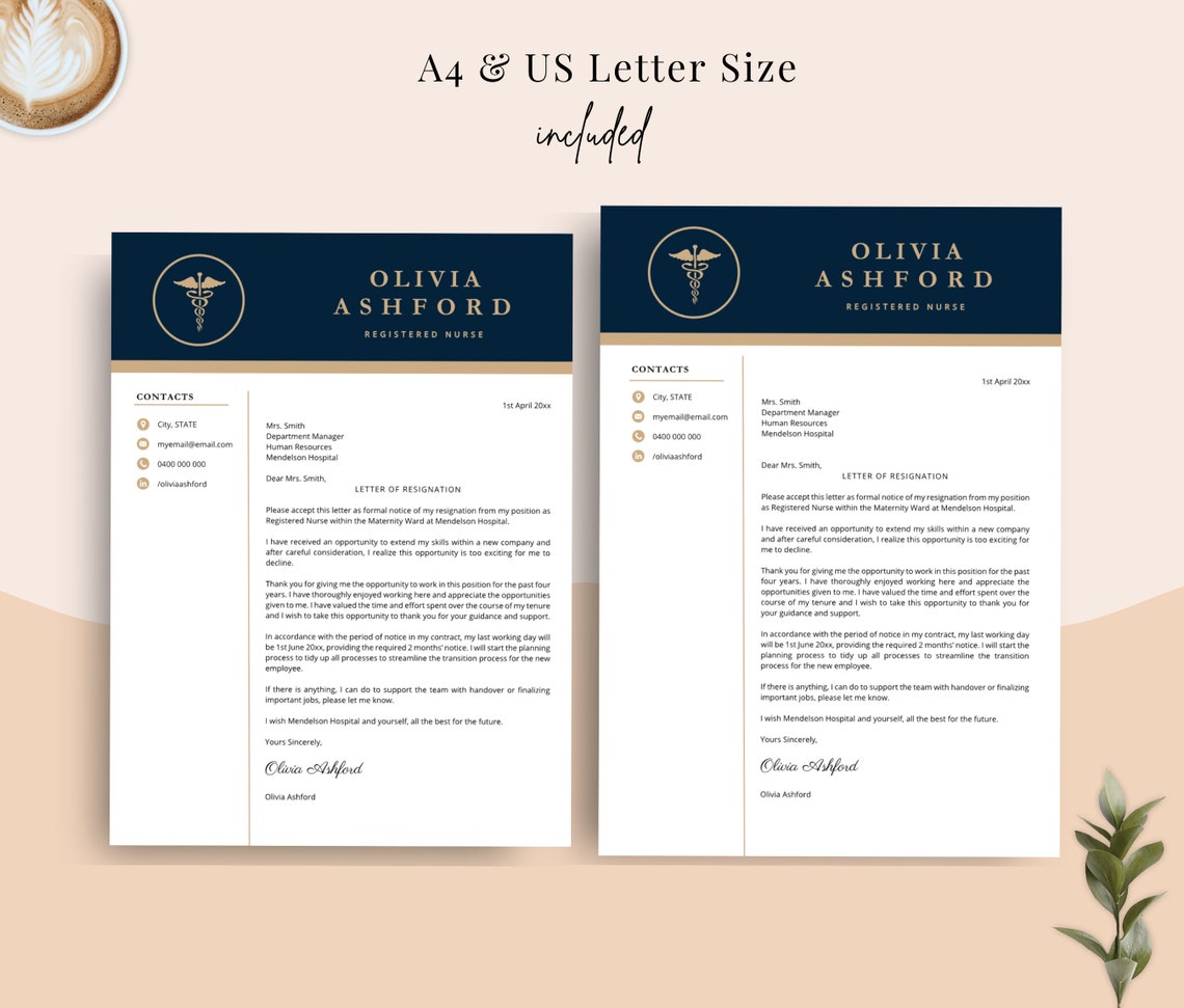 Resignation Template, Letter of Resignation, Notice Letter, Resignation ...