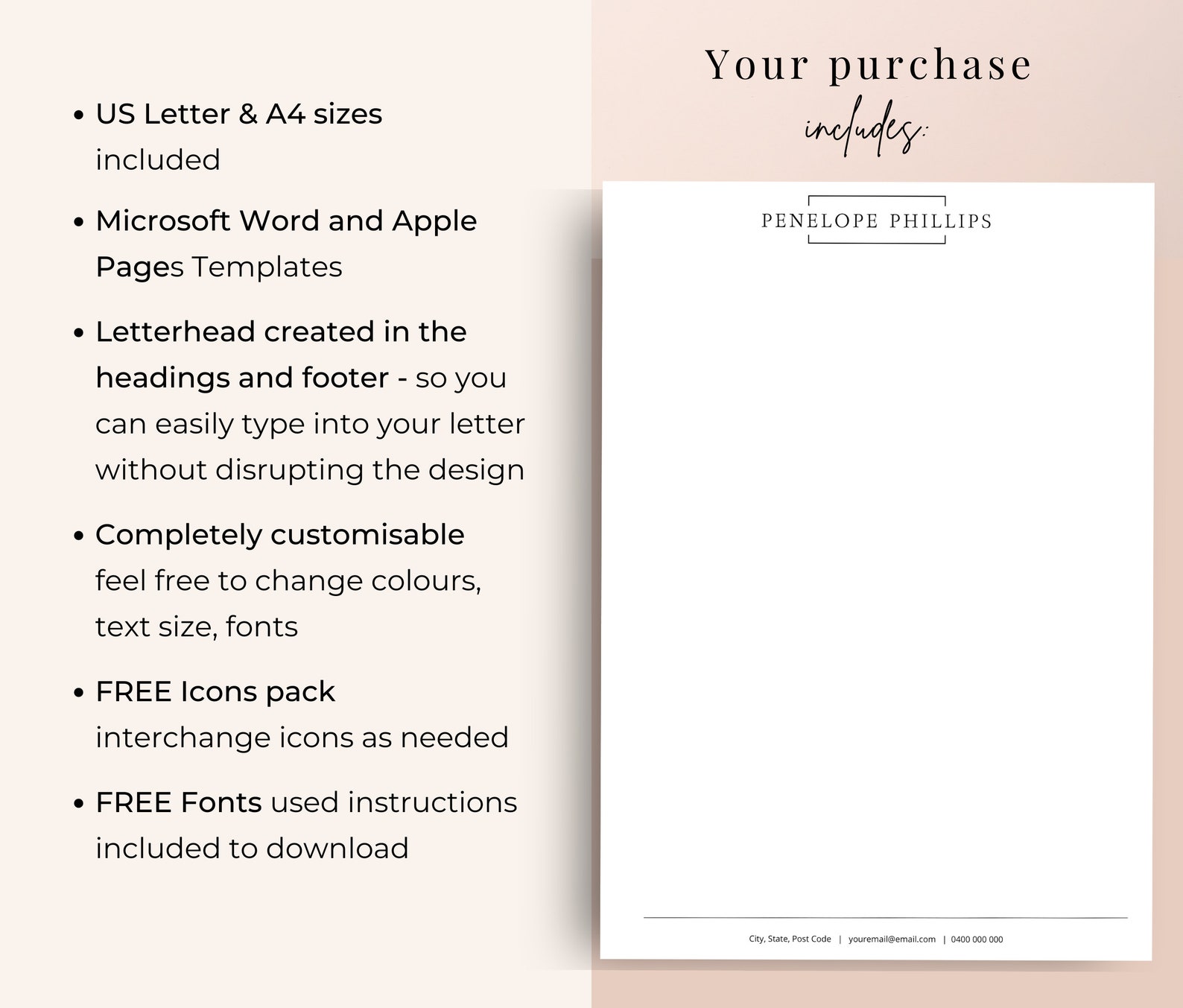 Business Letterhead for MS Word, Letterhead Template Word, Custom ...