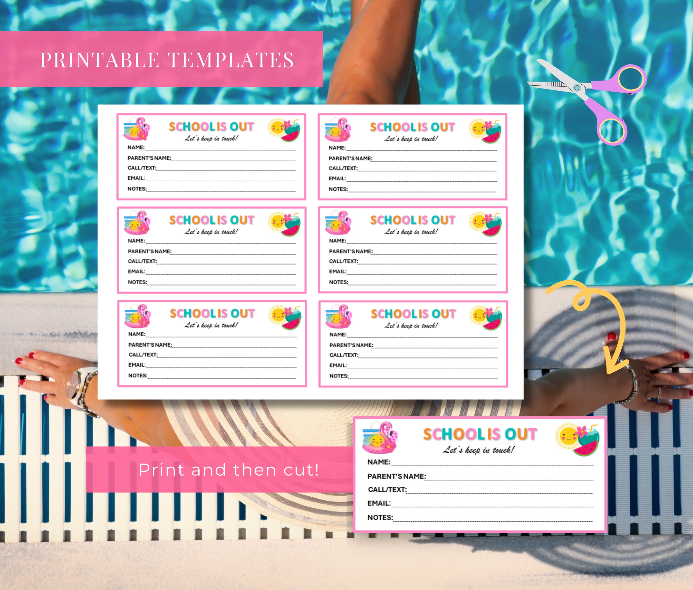 Summer Contact Cards, Kids Play Date Cards, End of School Cards for ...