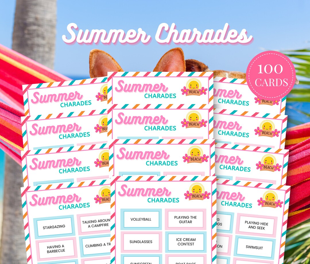 Summer Charades Game, Printable Party Games, Summer Party Games Summer ...