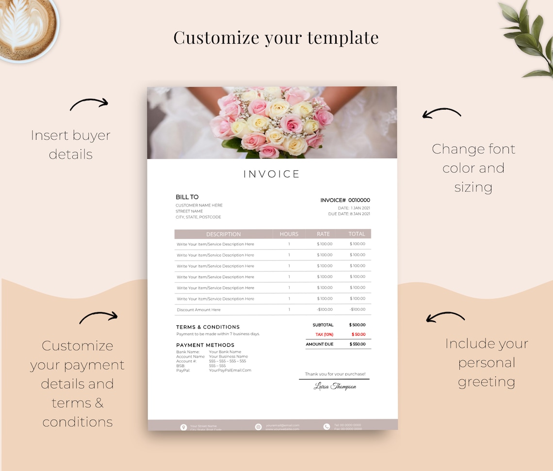 Photography Invoice Template, Invoice PDF Template, Wedding Invoice ...