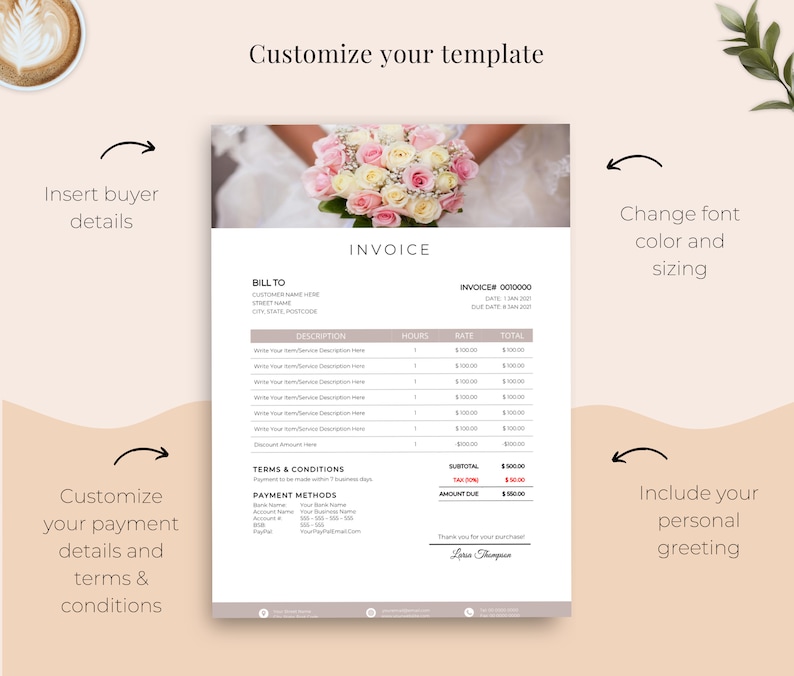 Photography Invoice Template, Invoice PDF Template, Wedding Invoice ...