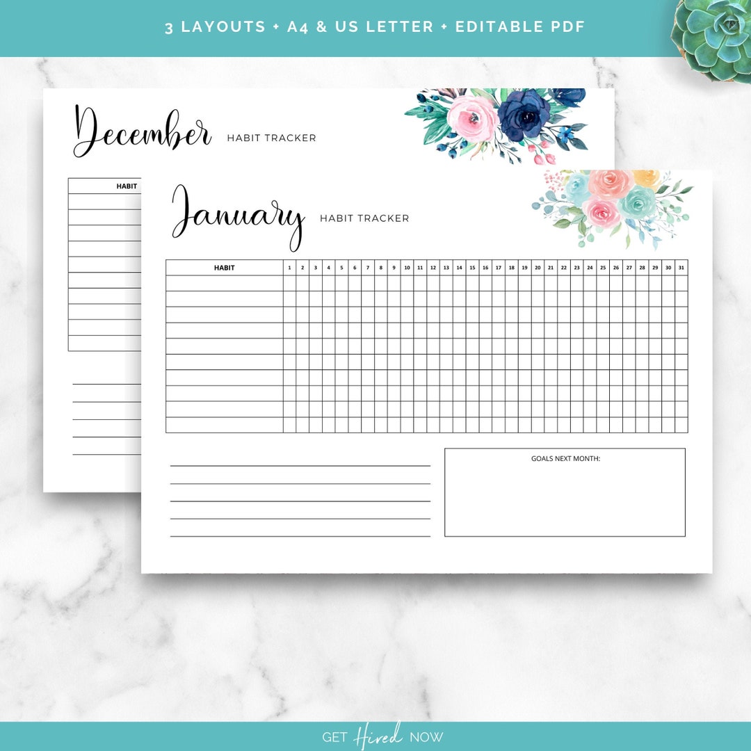 Habit Tracker Template Printable, Daily Habit Tracker Template, Habit ...