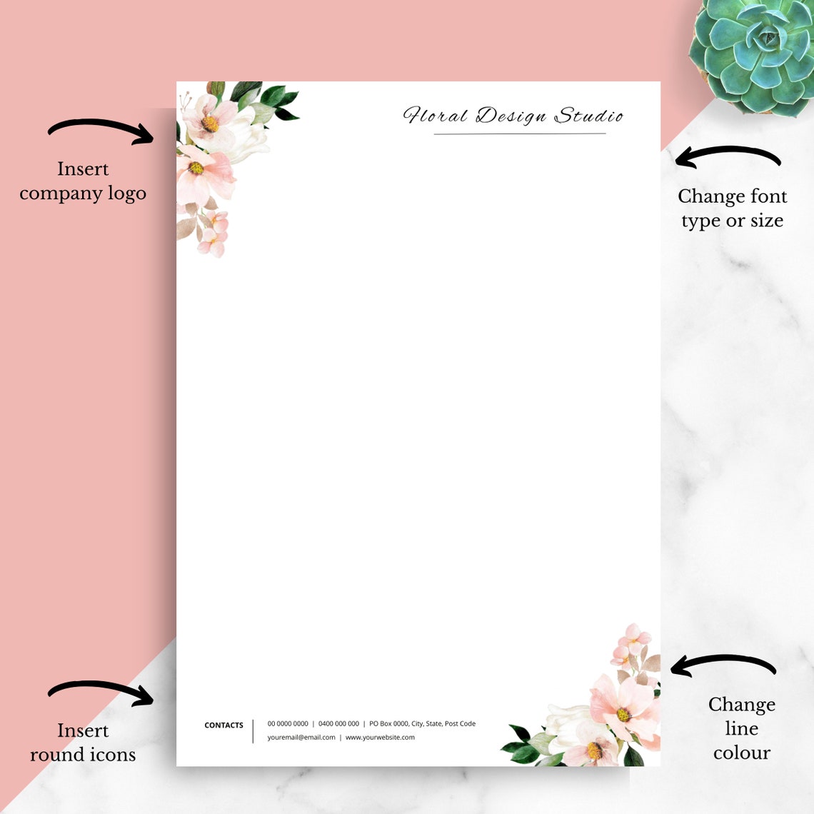 Floral Letterhead Template Personal Letterhead for Word - Etsy Australia