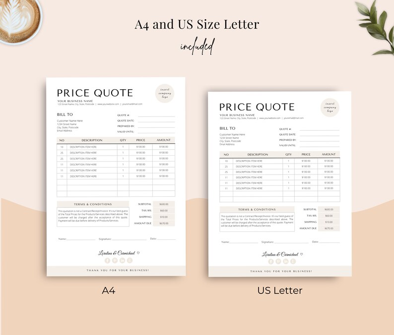Price Quote Template, Job Estimate Form, Quotation Template, Printable ...