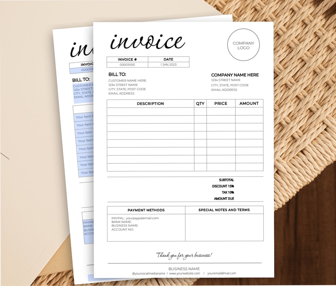 Invoice Template PDF, Minimalist Invoice Template, Invoice Template for ...