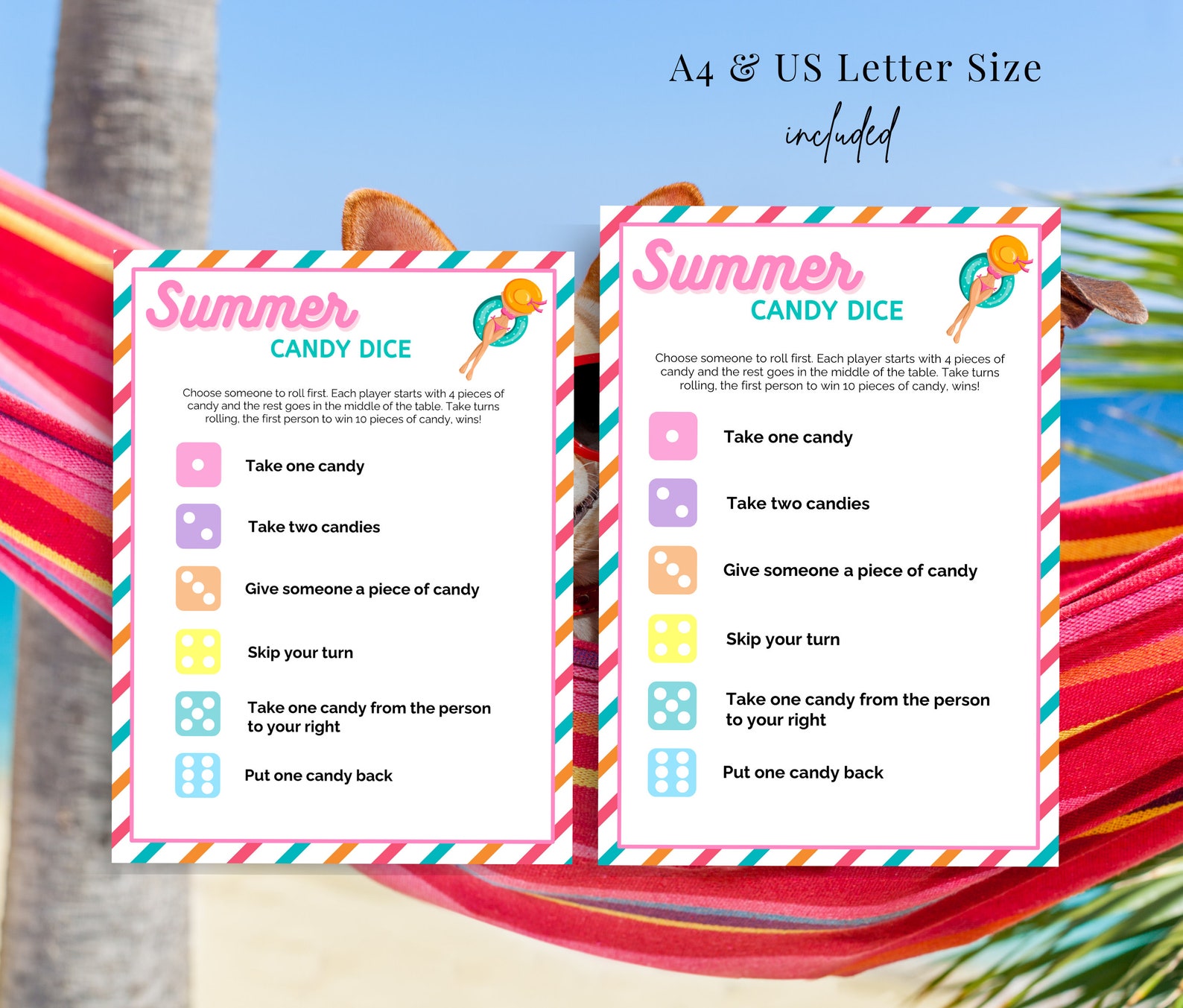 Summer Candy Dice Game, Printable Summer Game, Summer Party Games, Pool ...
