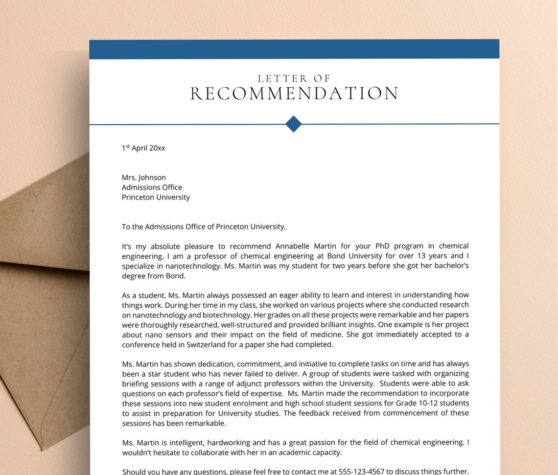 Letter of Recommendation for a High School Student, College Admission ...