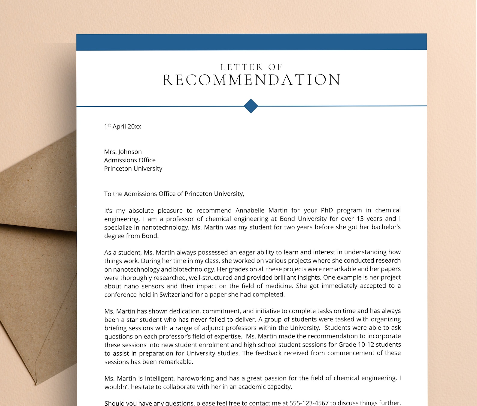 Letter of Recommendation for a High School Student, College Admission ...