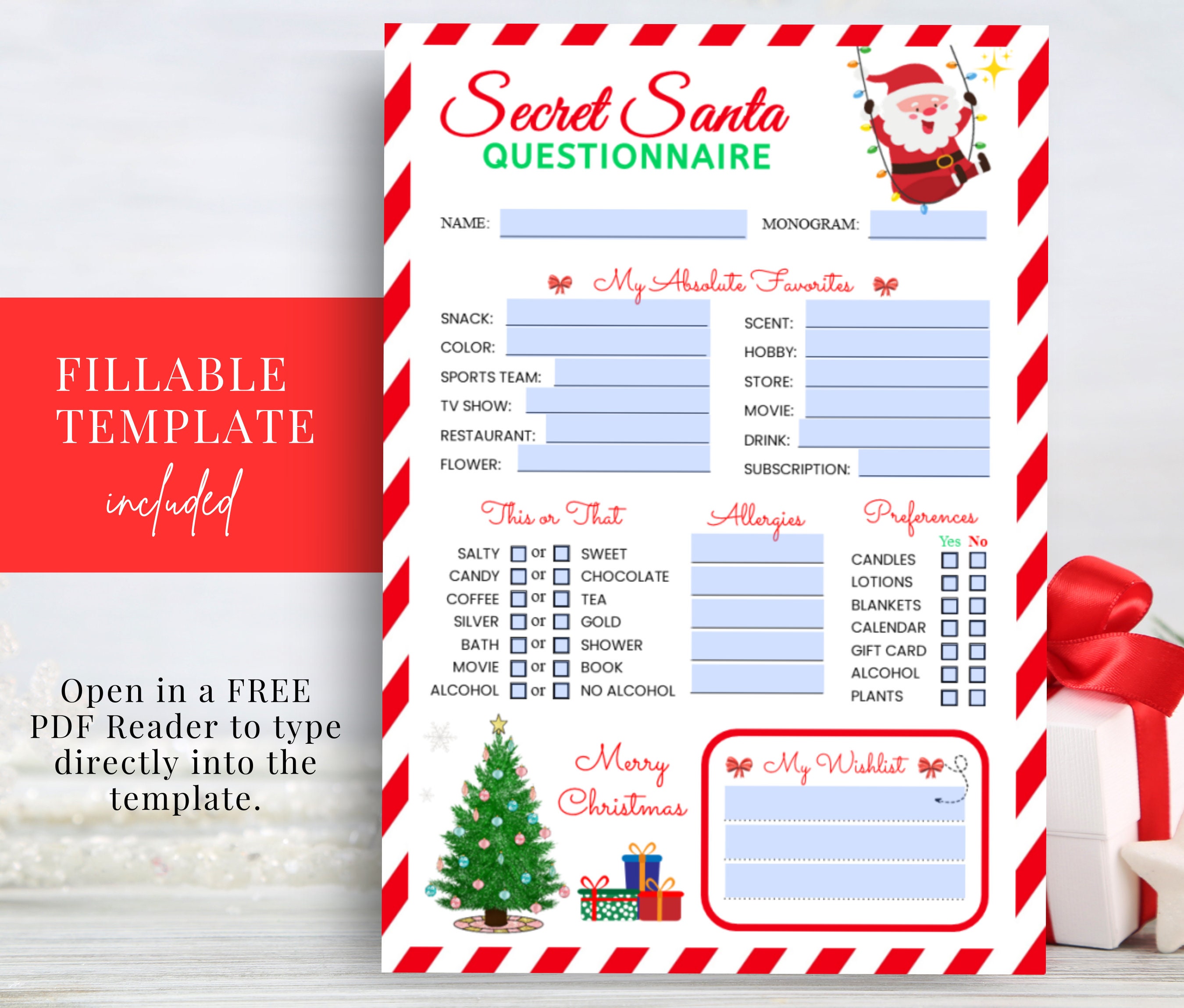 Secret Santa Questionnaire for Coworkers, Holiday Gift Exchange, Work ...