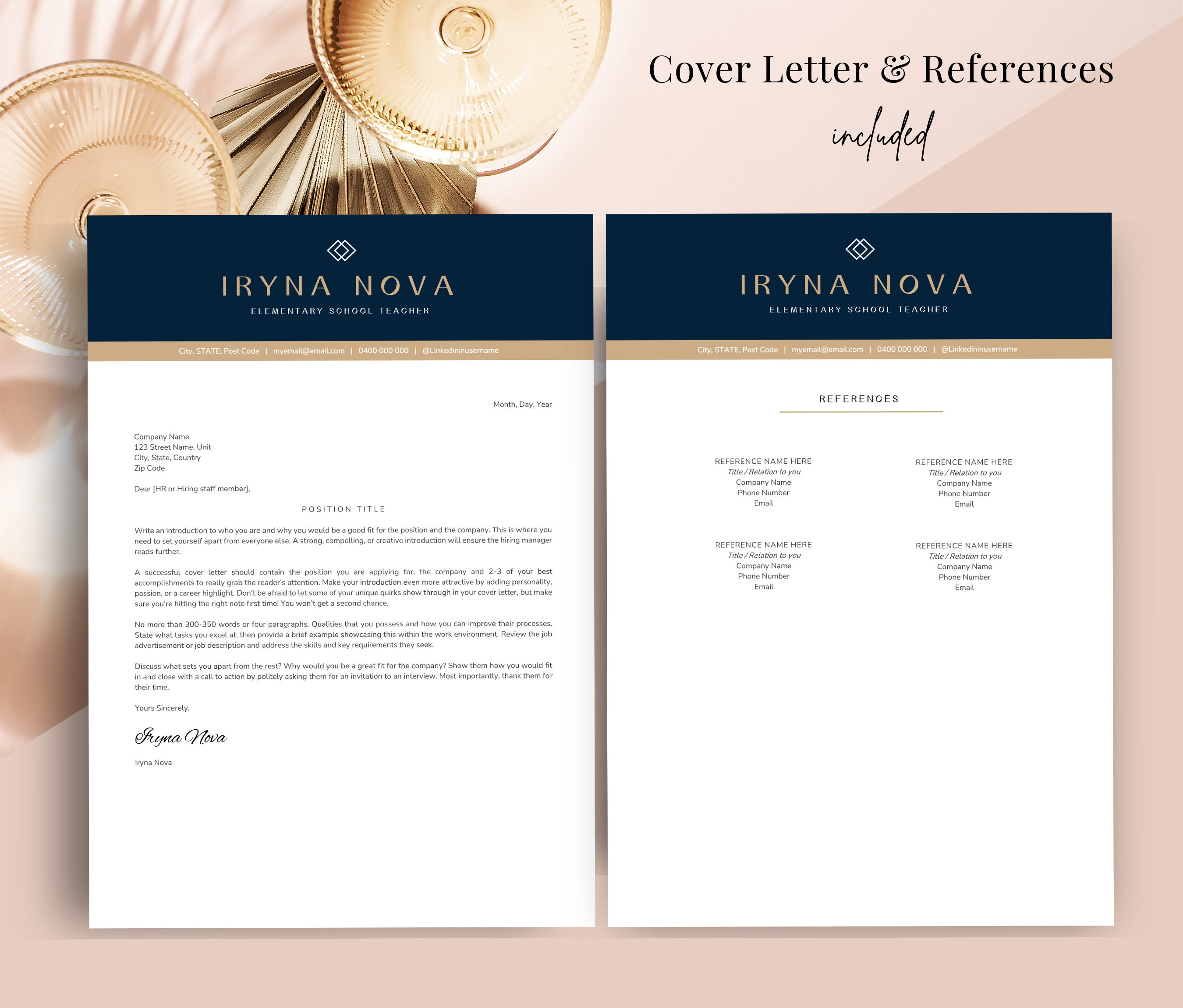 Teaching Resume Template, Teacher Resume and Cover Letter 1 Page Resume ...