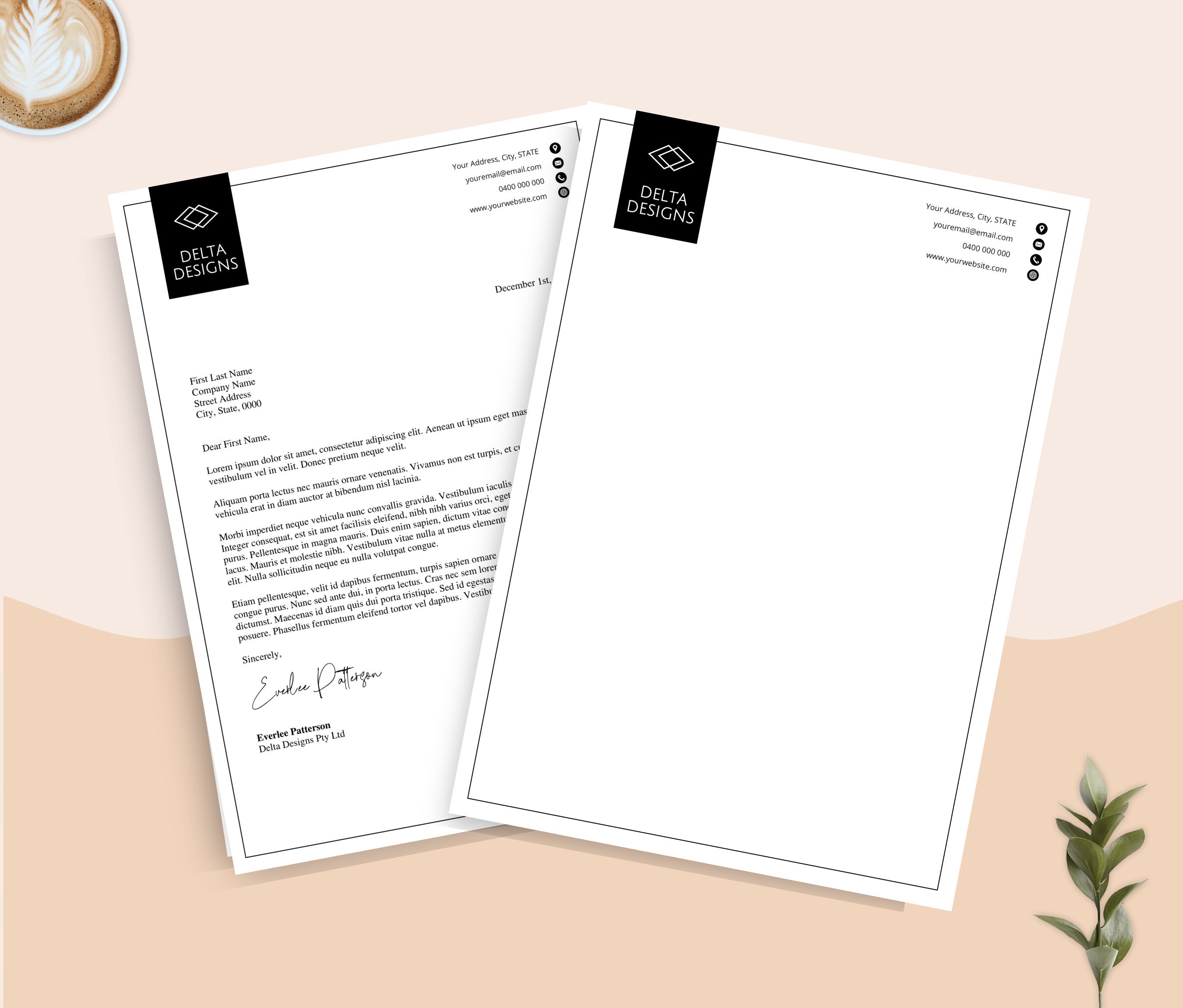 Business Letterhead, Letterhead Template Word Editable, Clean ...
