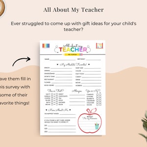 Teacher Favorites Printable, Back to School Teacher Survey, Teacher ...