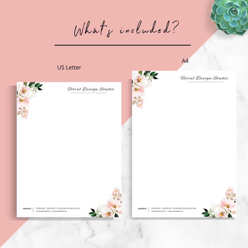 Floral Letterhead Template Personal Letterhead for Word - Etsy