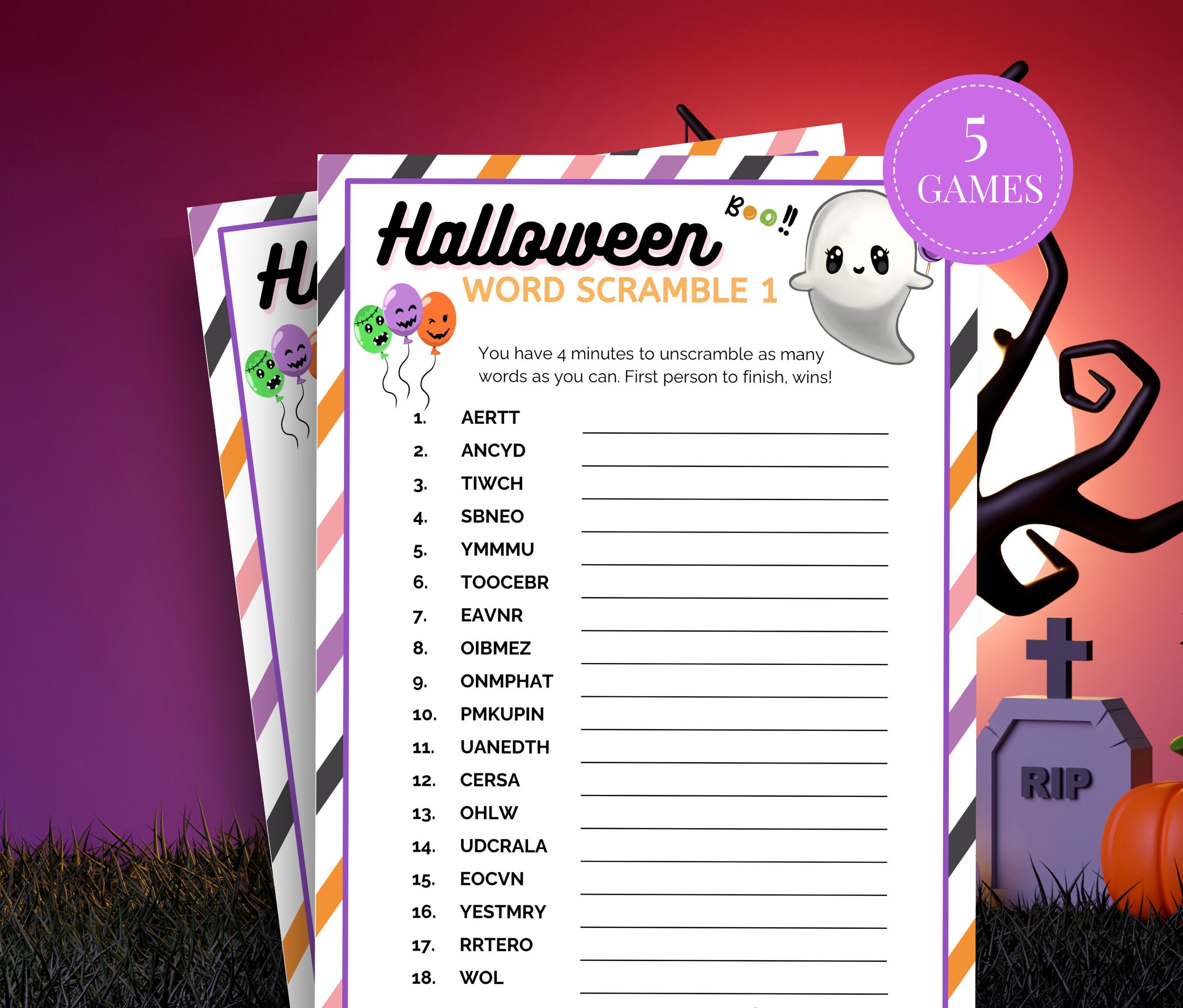 Halloween Word Scramble Game, Printable Halloween Game, Halloween Party ...