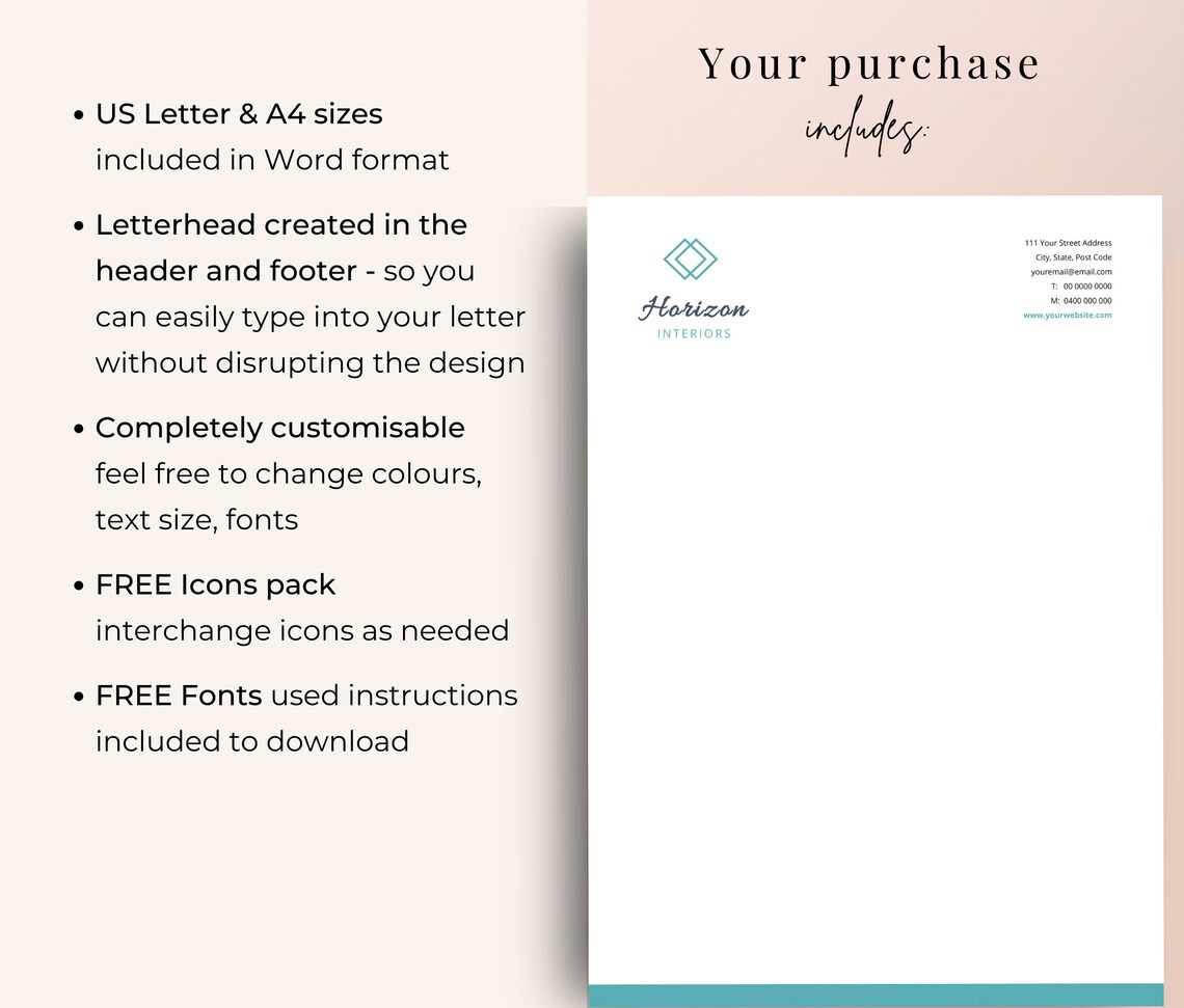 Business Letterhead for MS Word, Letterhead Template Word, Custom ...