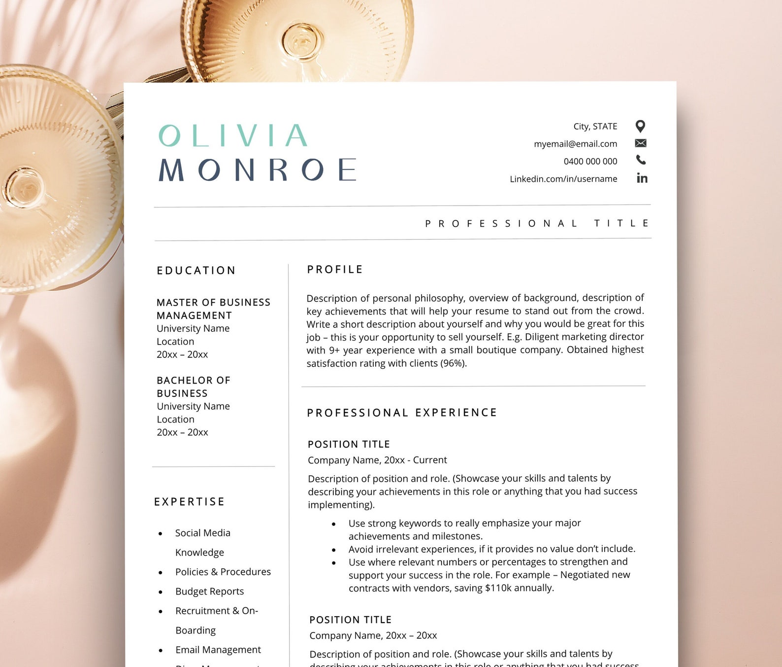 Teacher Resume Template for Word, Teacher CV Template, Elementary ...