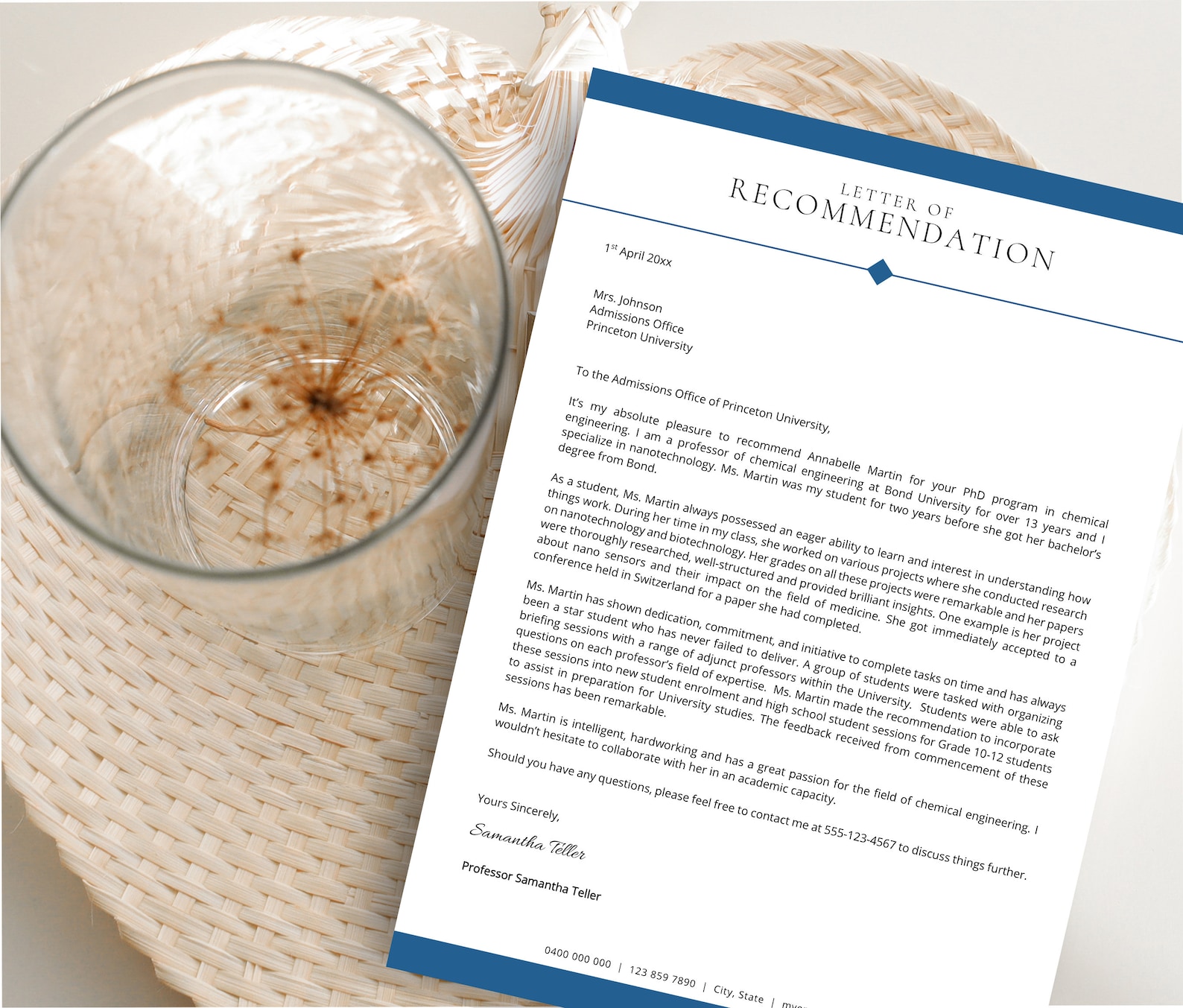 Letter of Recommendation for a High School Student, College Admission ...