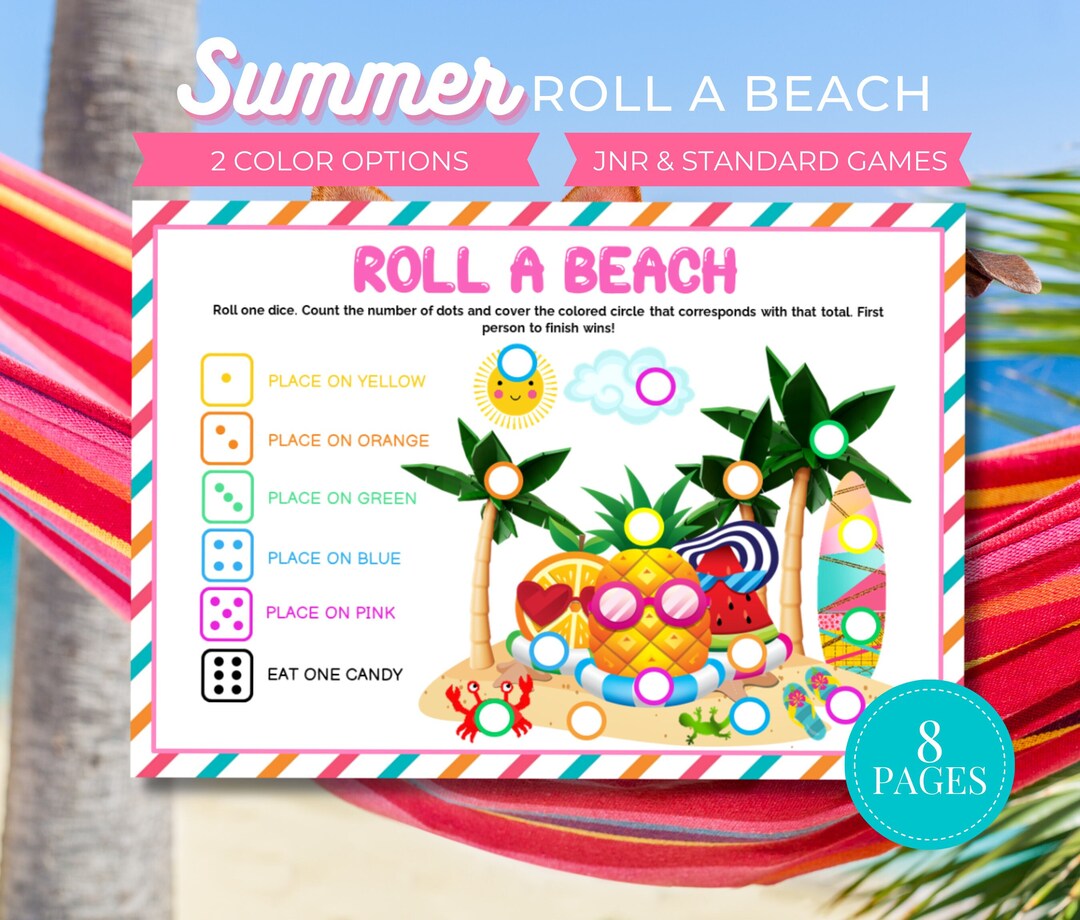 Roll A Beach Game, Printable Roll Dice Game, Dice Game for Kids and ...