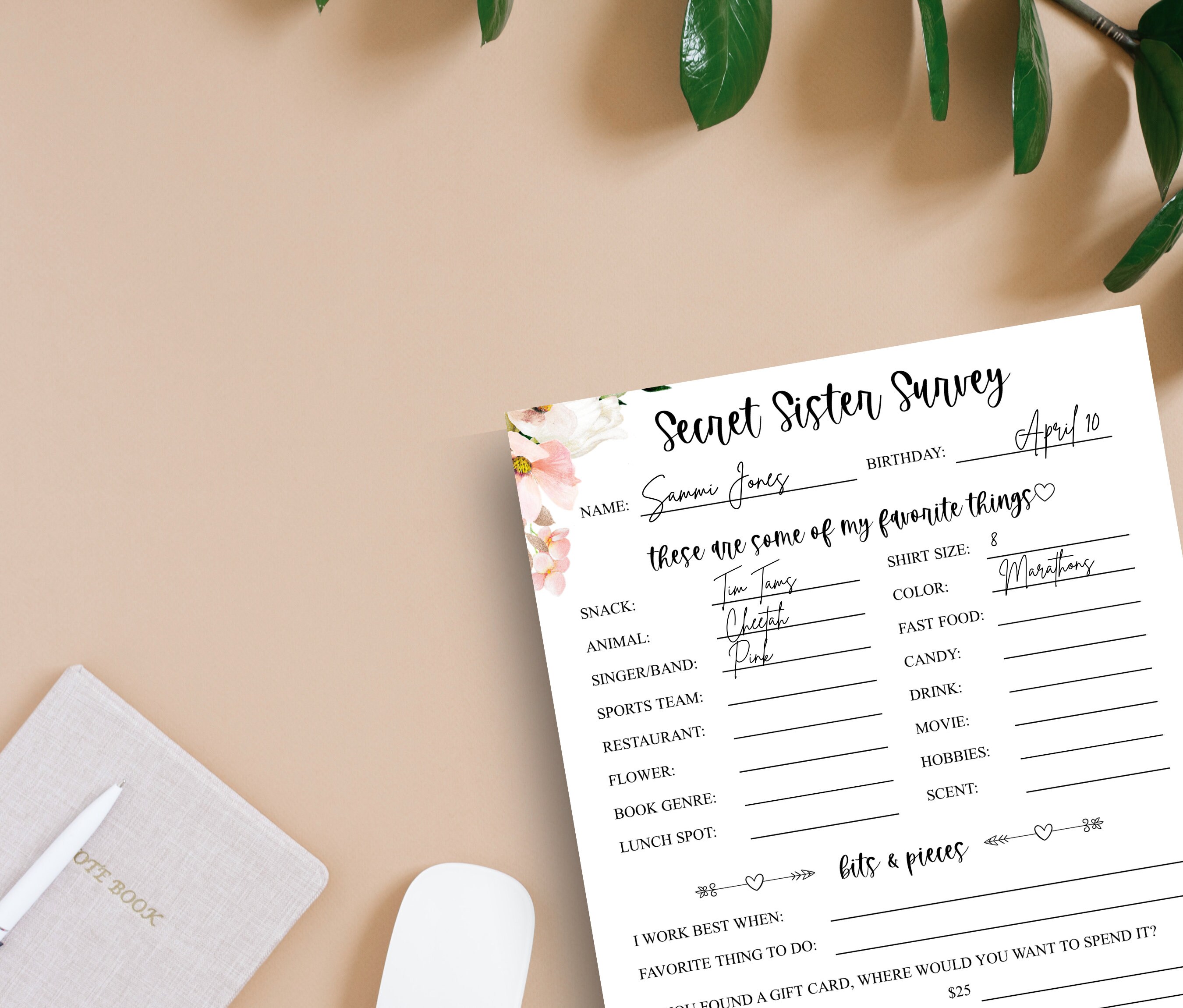 Secret Sister Survey Secret Sister Questionnaire Get to Know You ...