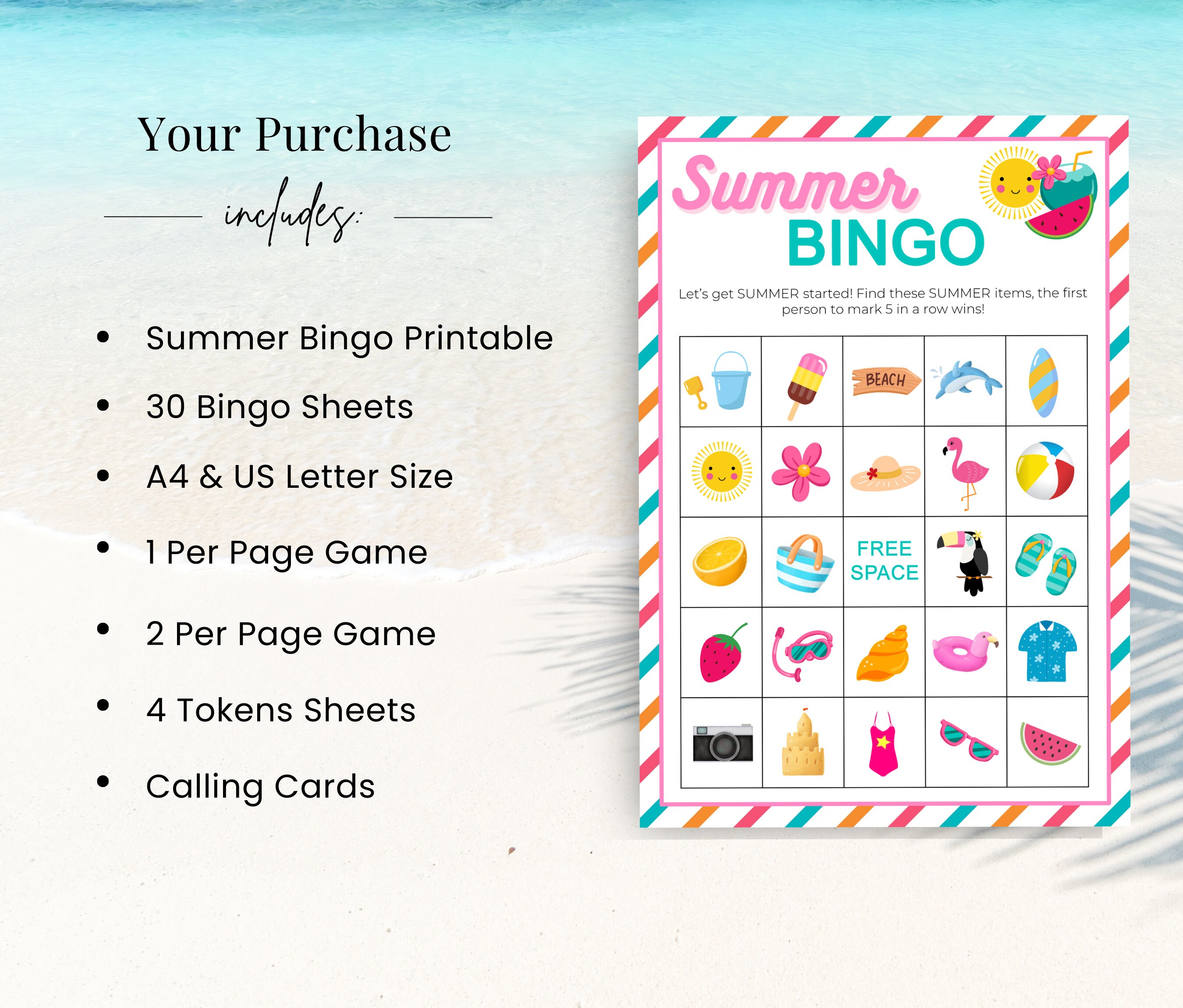 Summer Bingo Printable Summer Bingo Cards Fun Summer Games - Etsy