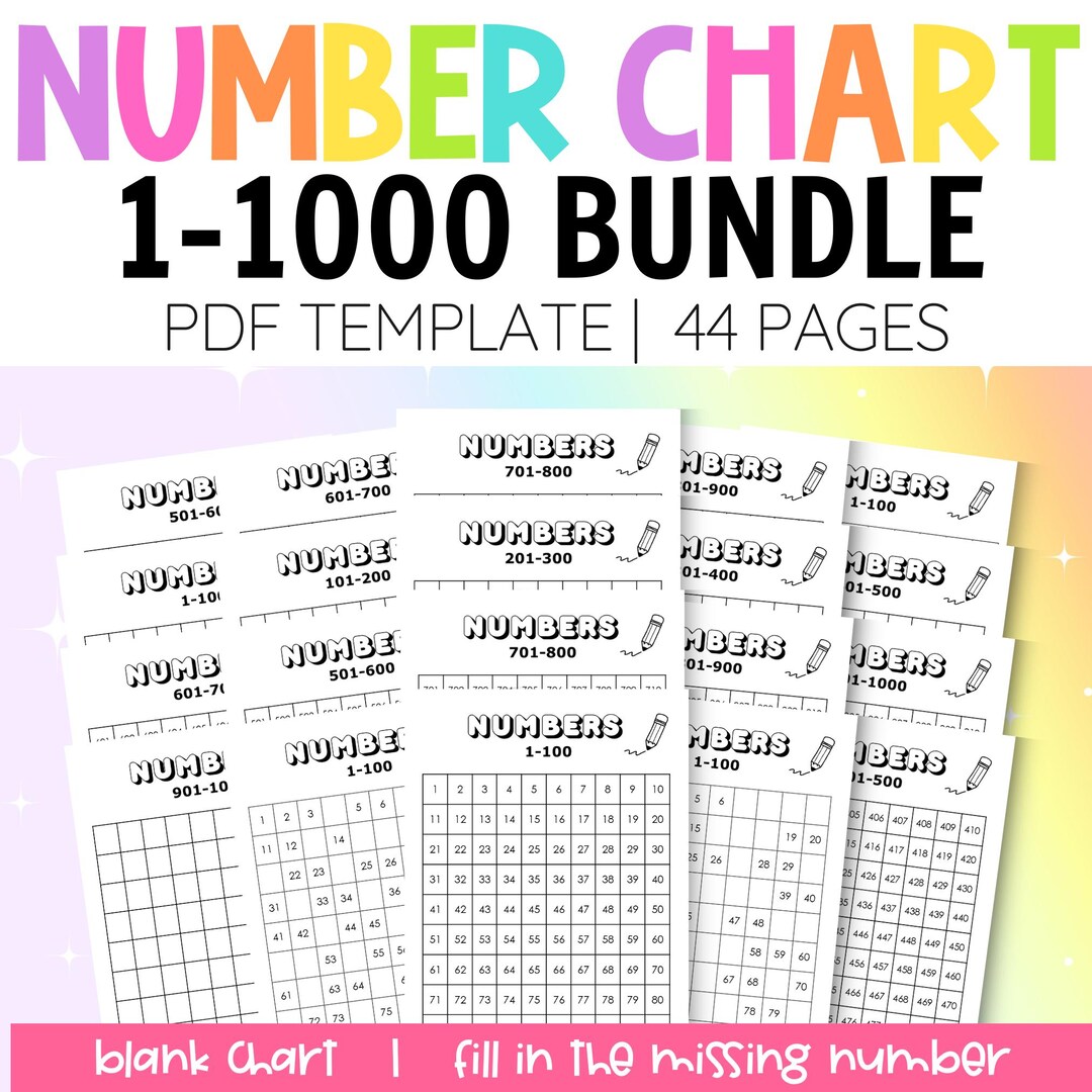 Number Chart 1-1000, Printable Number Chart, Hundreds Chart, Numbers 1 ...
