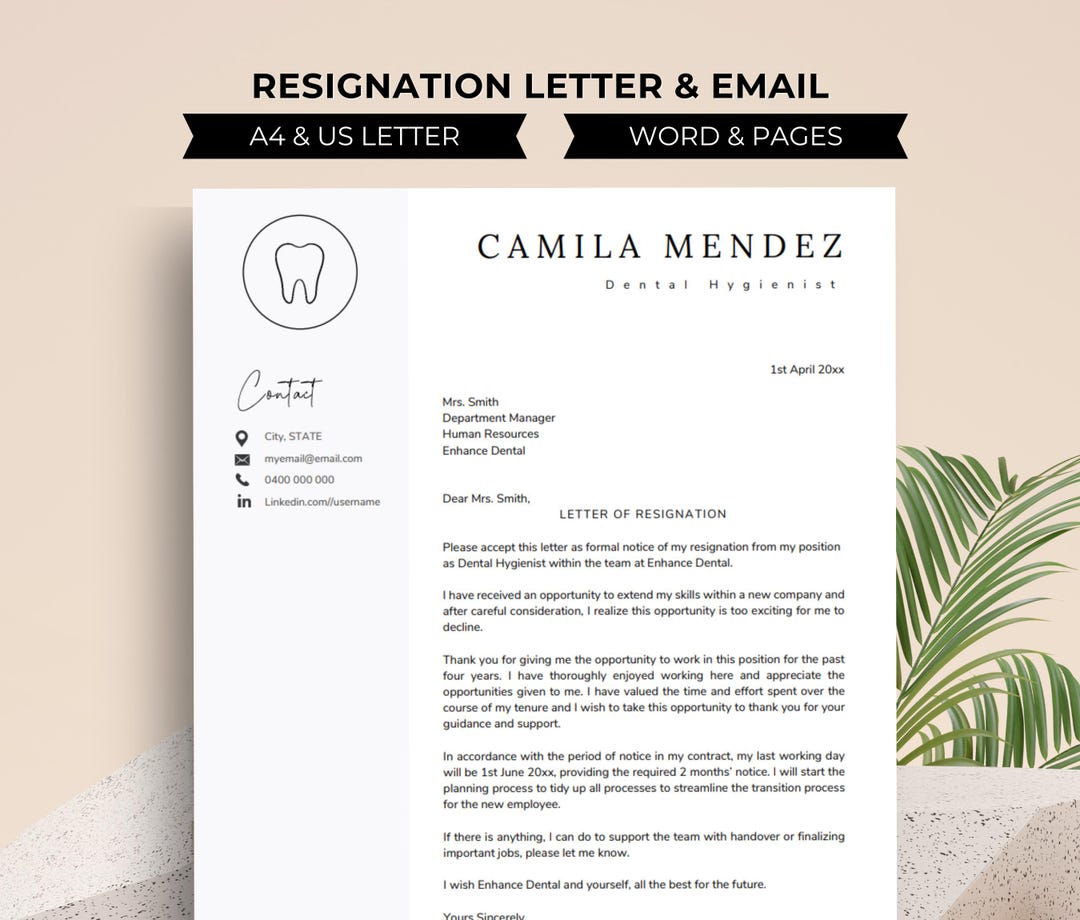 Dental Assistant Resignation Letter, Simple Resignation Letter Template ...