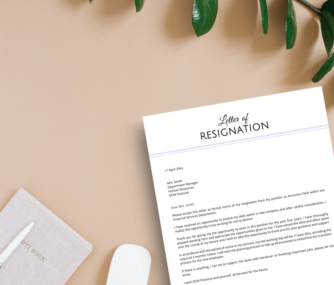 Professional Resignation Letter Template, Notice Letter, Letter of ...