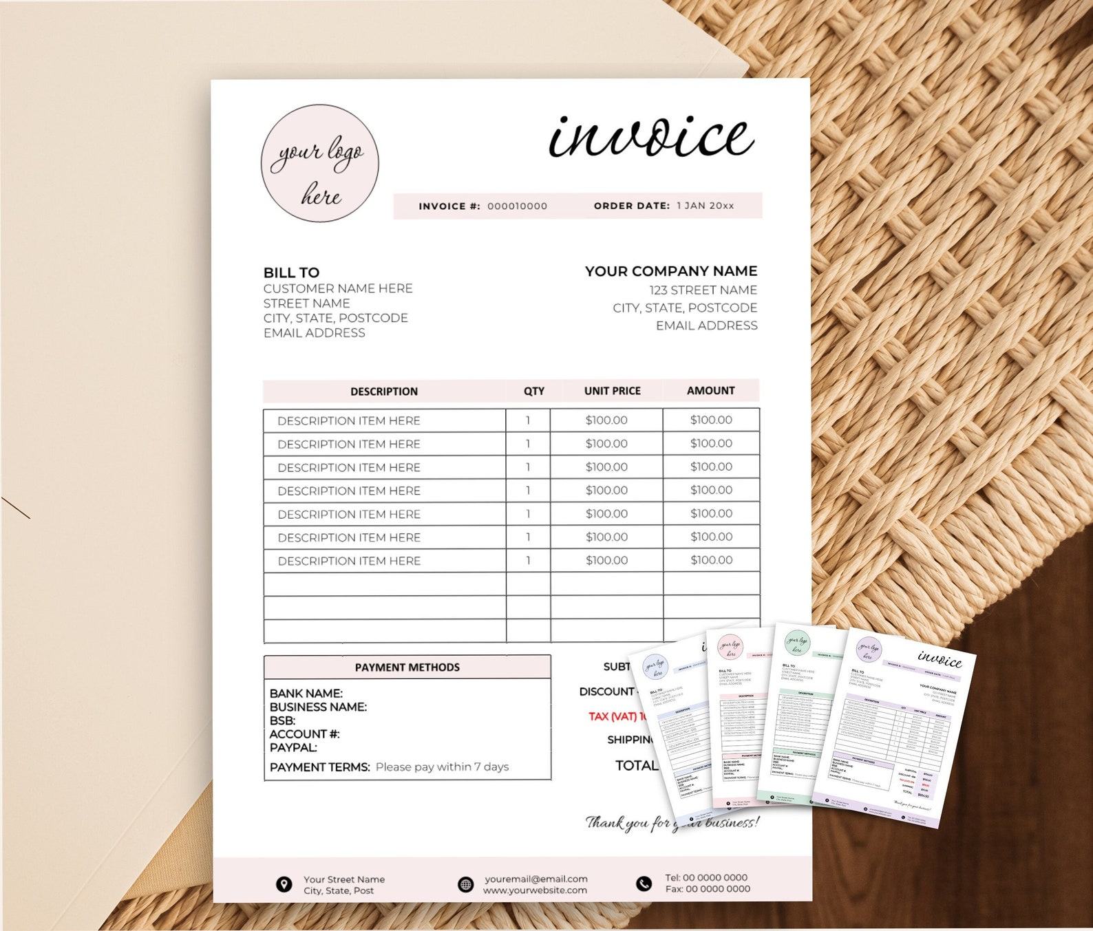 Invoice Template Editable, Custom Order Form, Modern Invoice Template ...