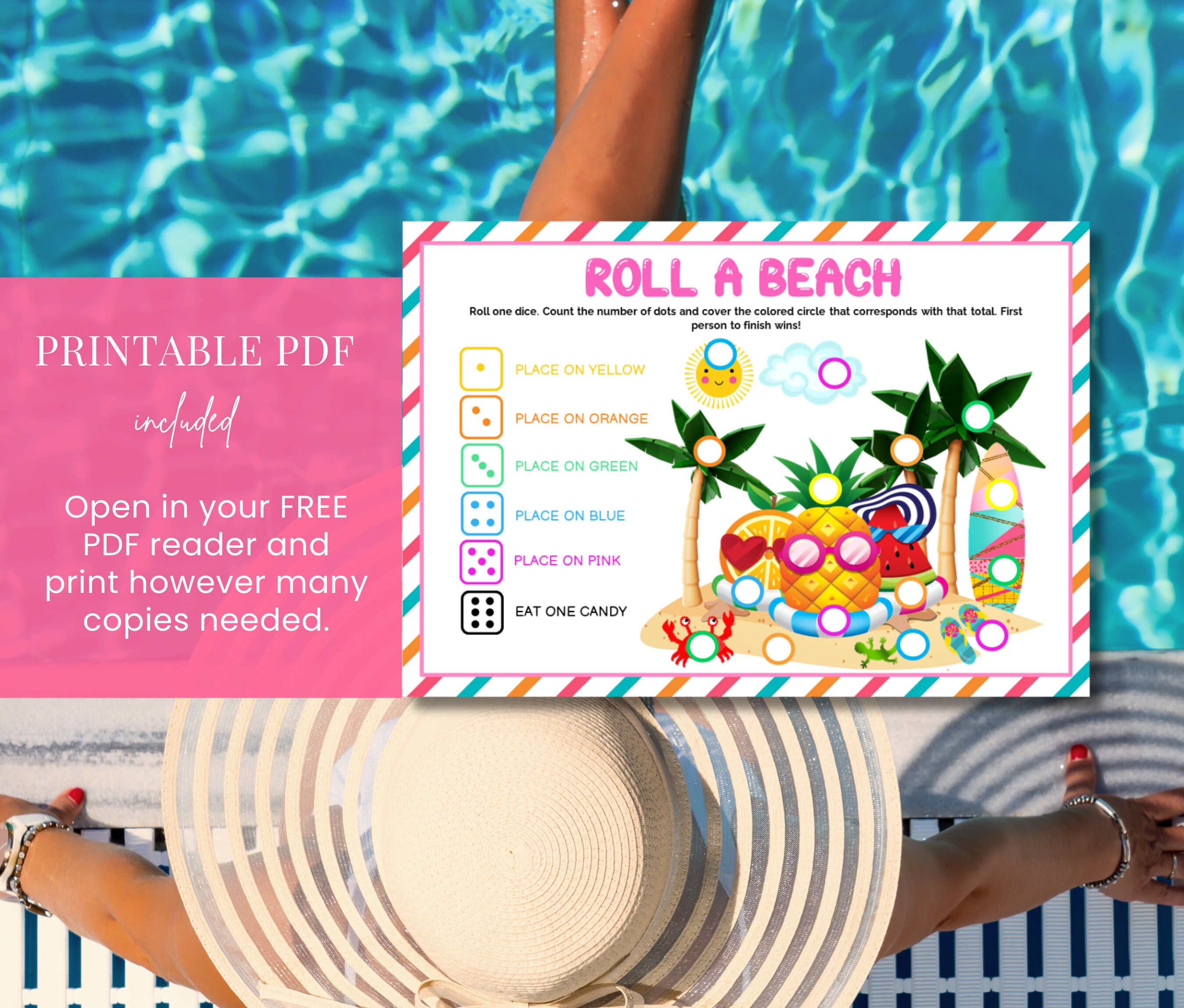 Roll A Beach Game, Printable Roll Dice Game, Dice Game for Kids and ...