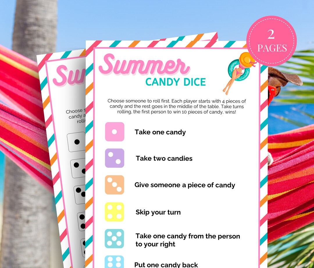 Summer Candy Dice Game, Printable Summer Game, Summer Party Games, Pool ...