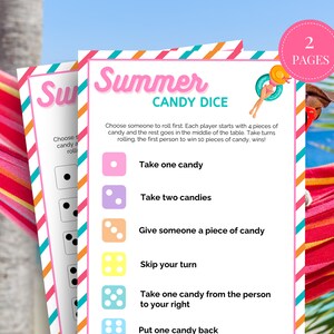 Summer Candy Dice Game, Printable Summer Game, Summer Party Games, Pool ...